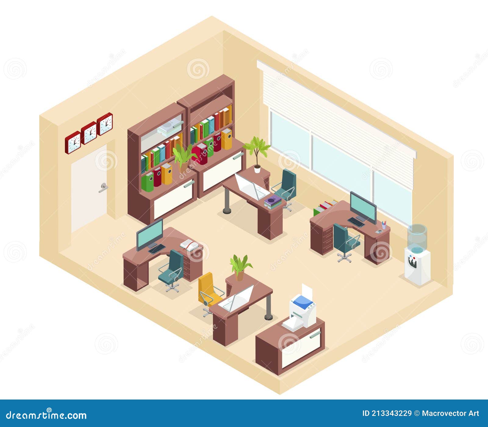 Isometric Office Workplace Concept Stock Vector - Illustration of door ...