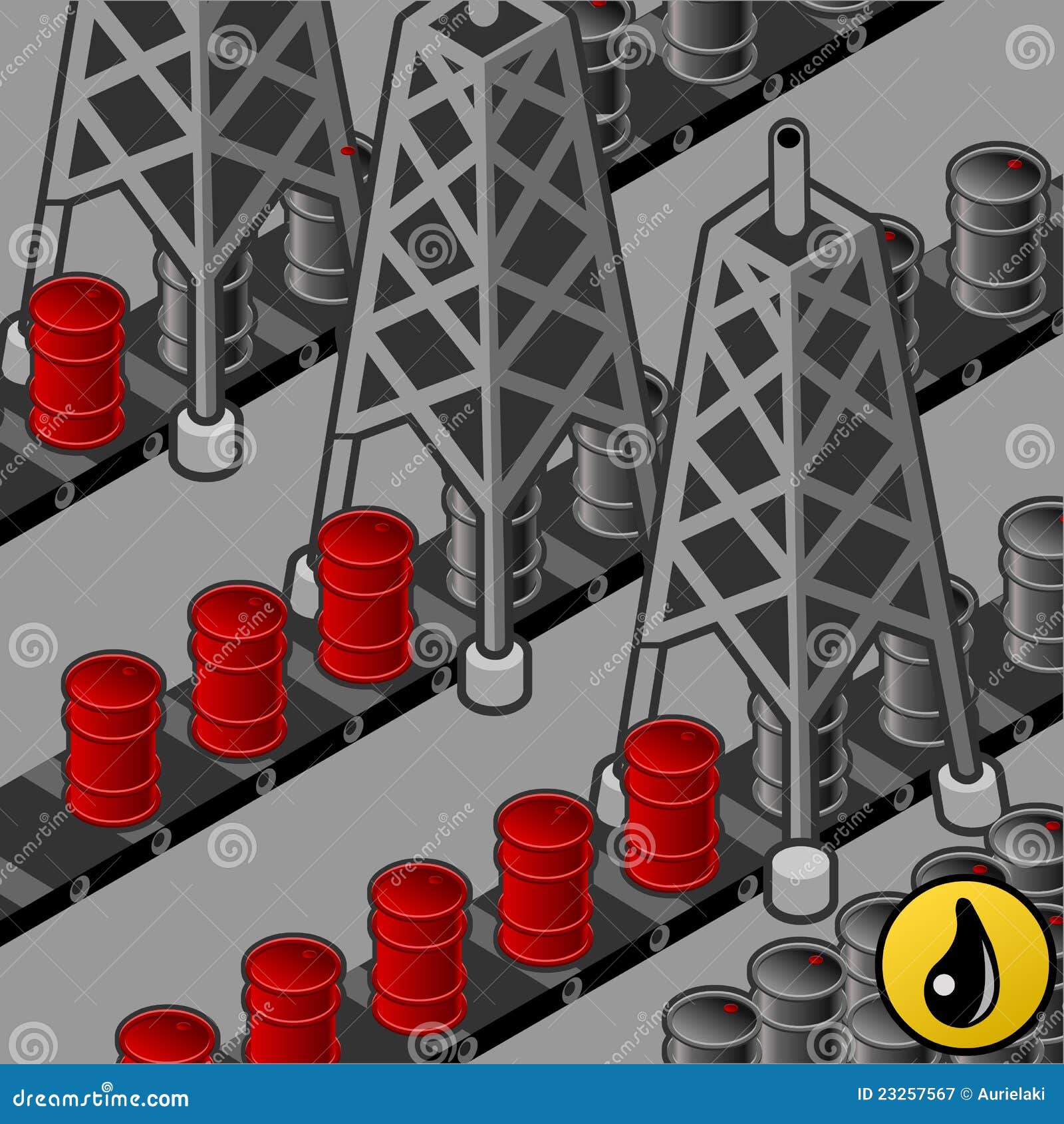 Isometric Oil Towers in Production of Barrels Stock Vector ...