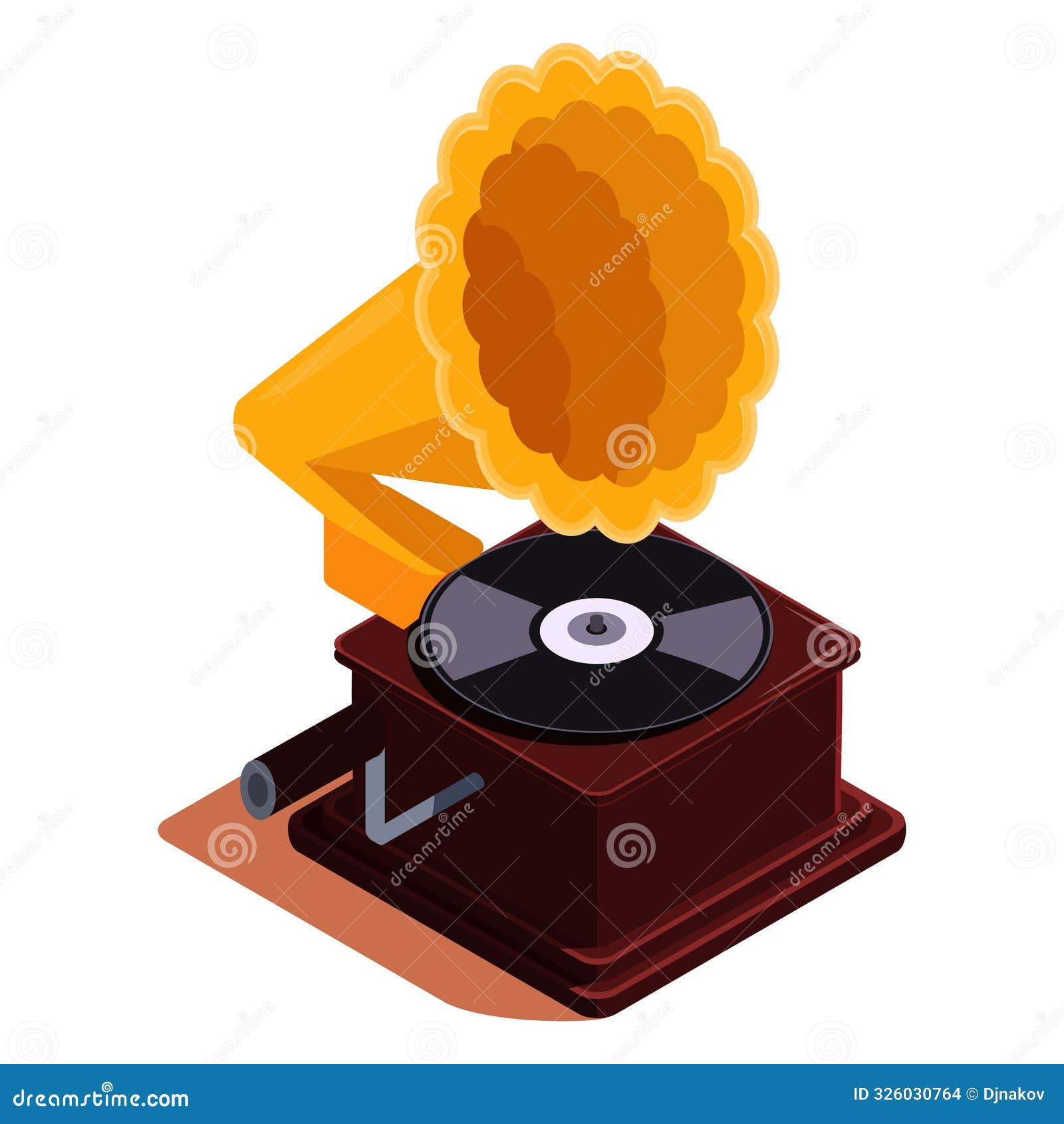 Gramophone Isometric, Classic Audio Music Player Device Wooden Box With ...