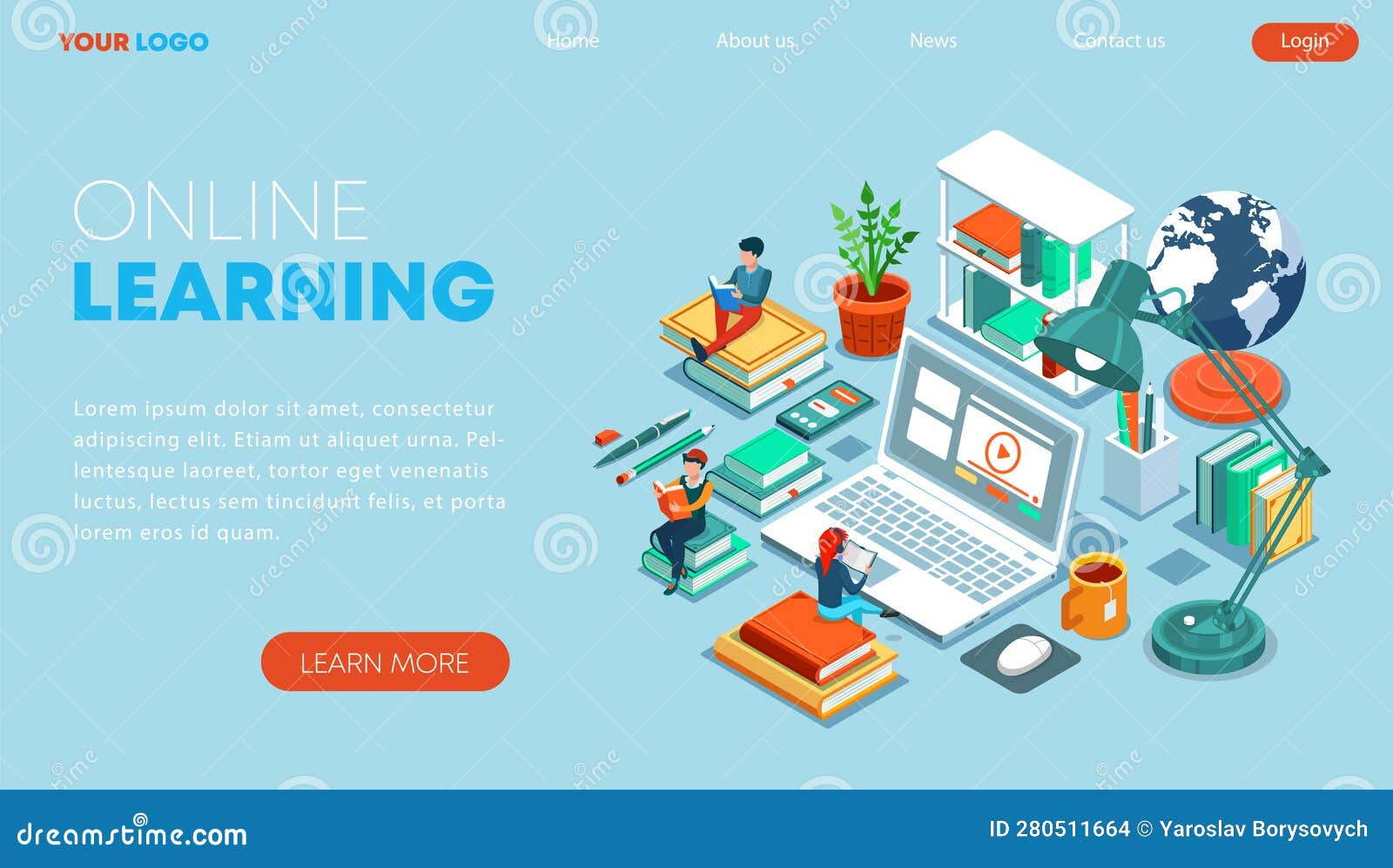 Isometric Online Education Concept in Modern Flat Design. Landing Page ...