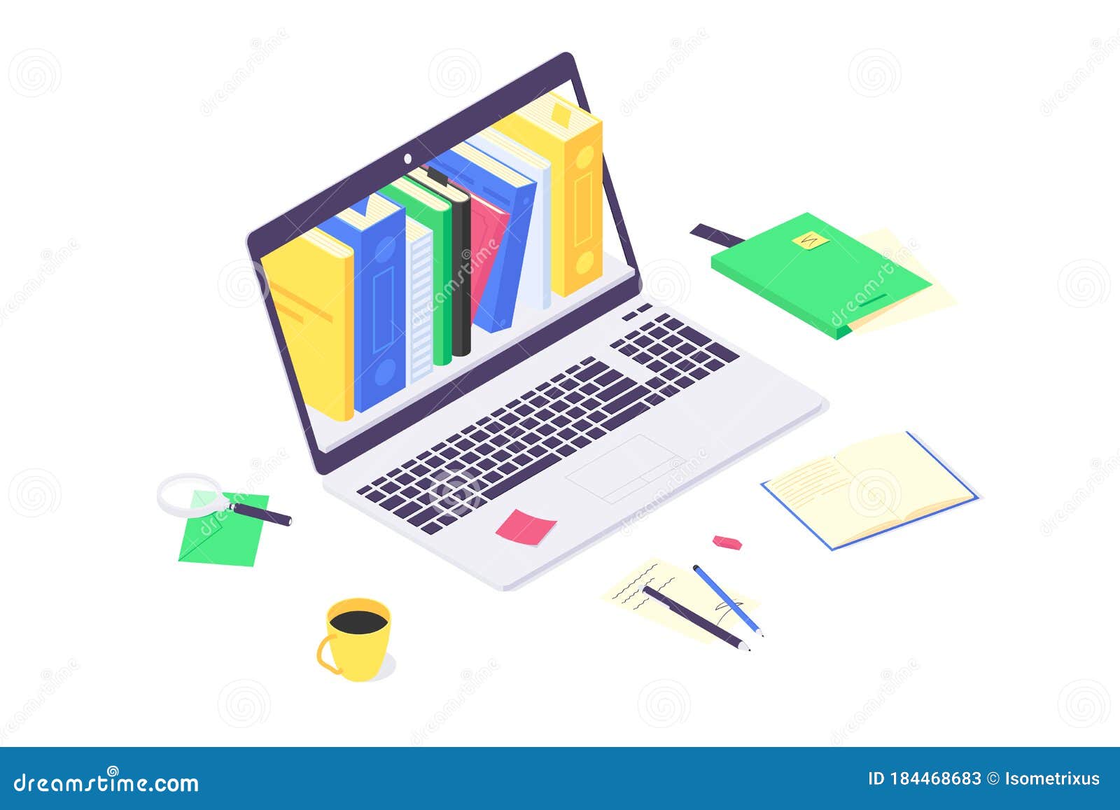 Isometric Online Education Study and Teaching Concept, Computer Learn ...