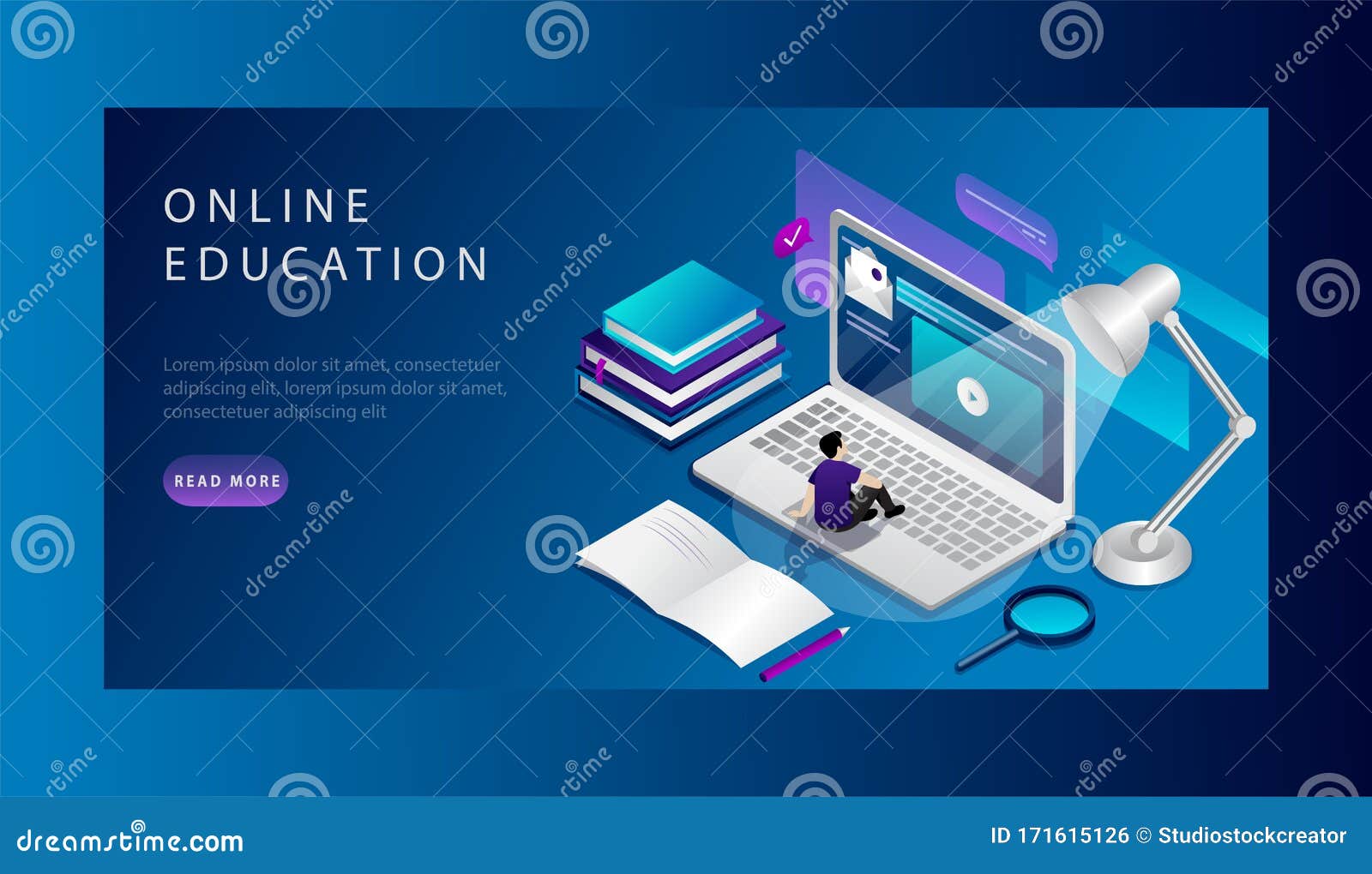 Isometric Online Education Website Landing Page Concept. Student is ...