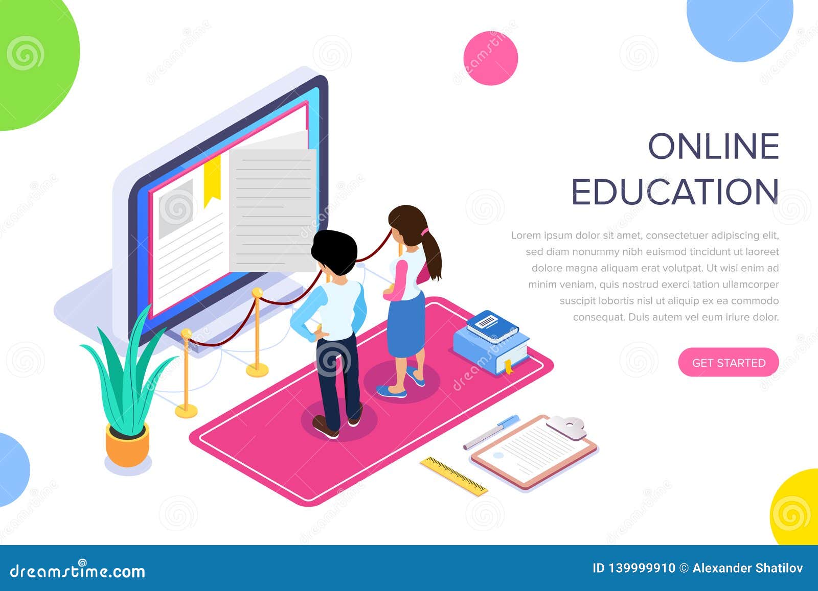 Isometric Online Learning or Video Tutorial Concept. Remote Method of ...