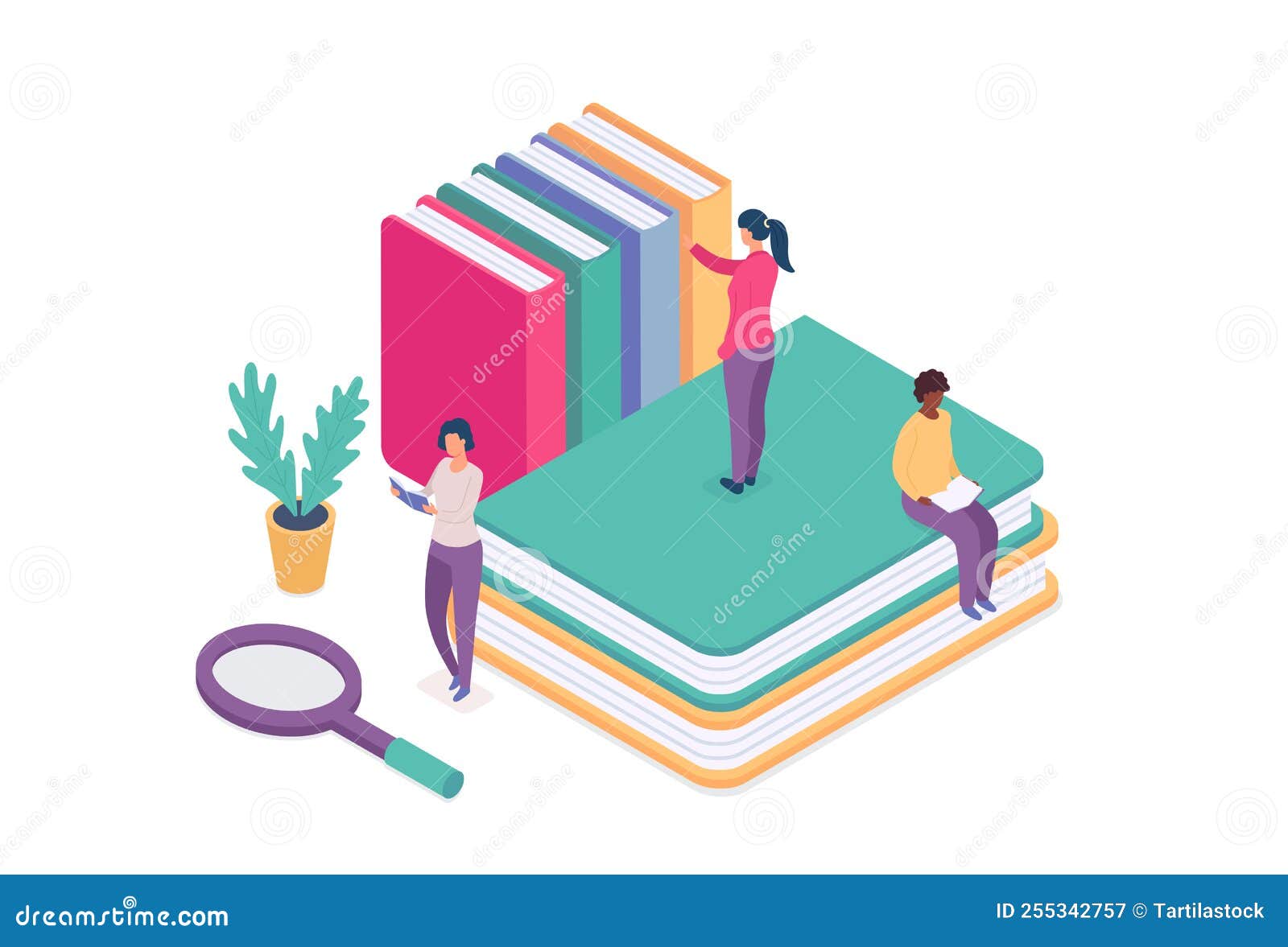 Isometric Online Library Concept, People Education with Book Stock ...