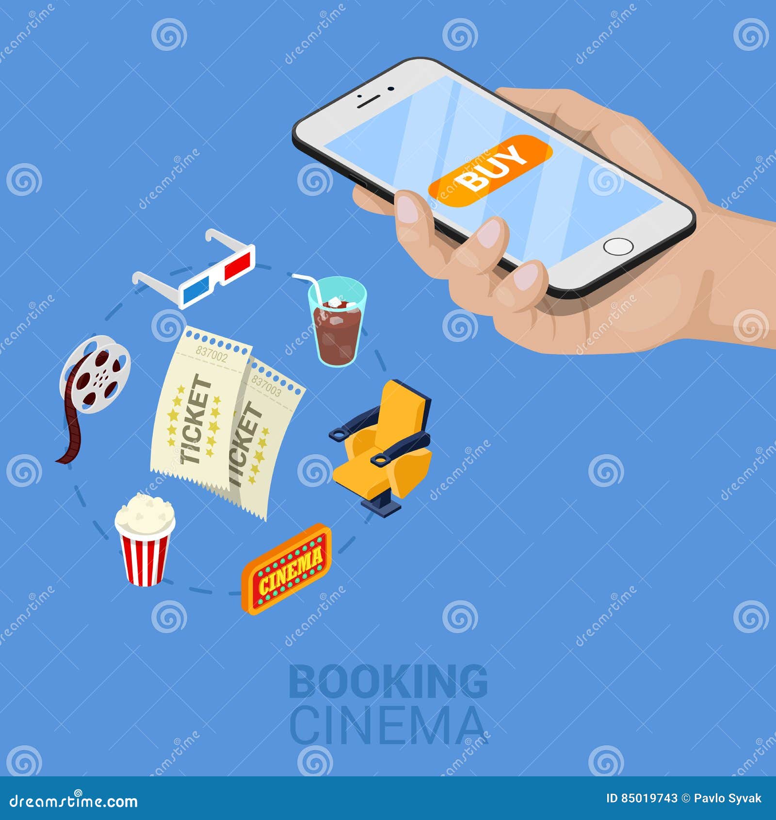 Isometric Online Ordering Cinema Tickets Stock Vector - Illustration of ...