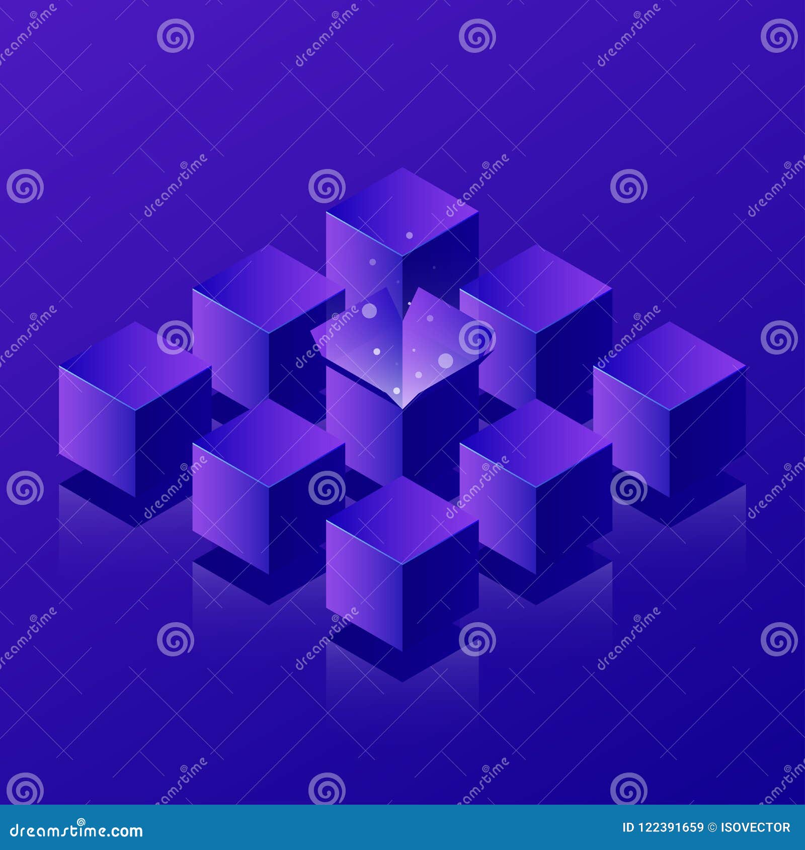 Isometric Open Box Neon Illustration Stock Vector - Illustration of ...