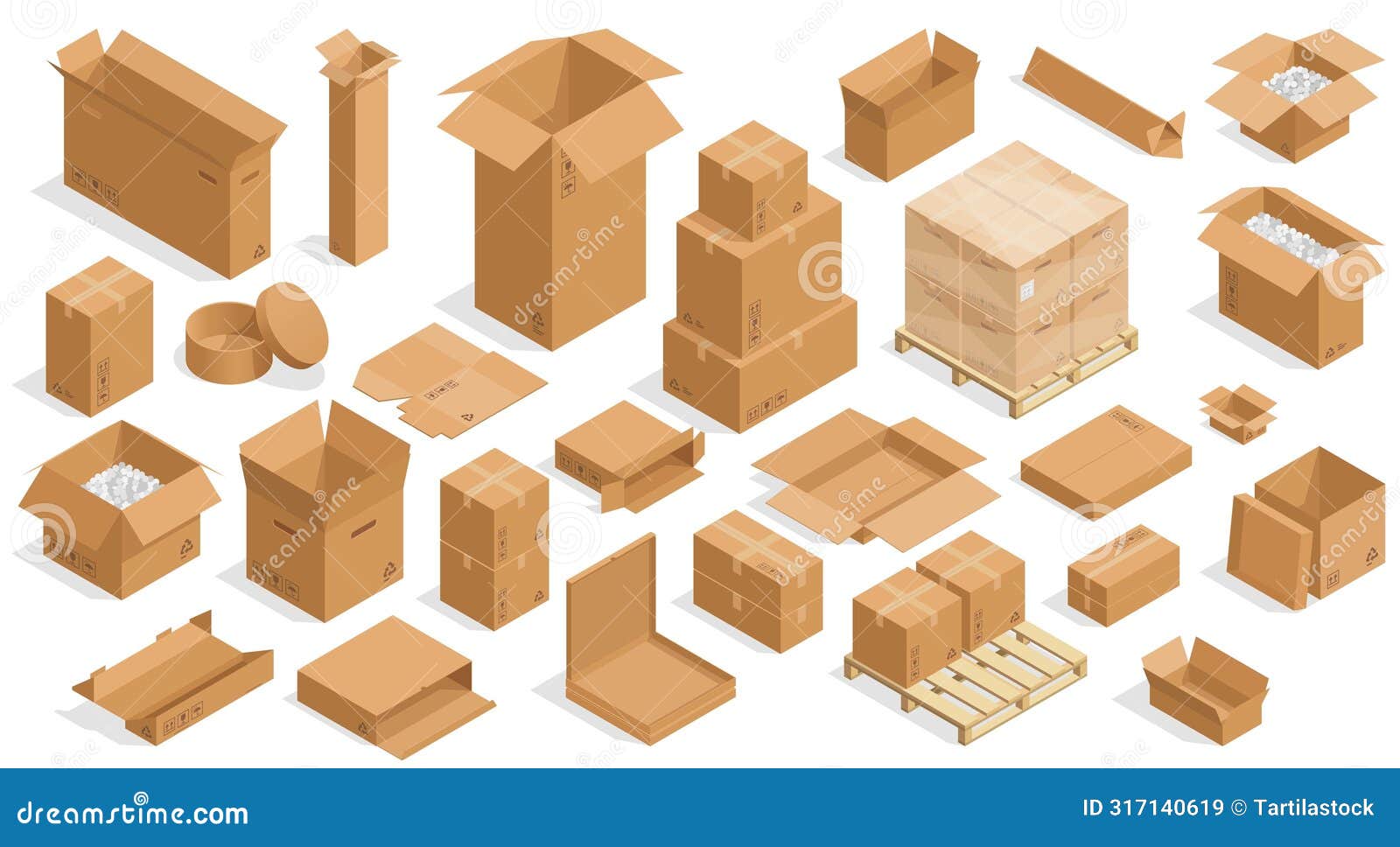Isometric Open Boxes. Closed And Open Cardboard Carton Crates, Square ...