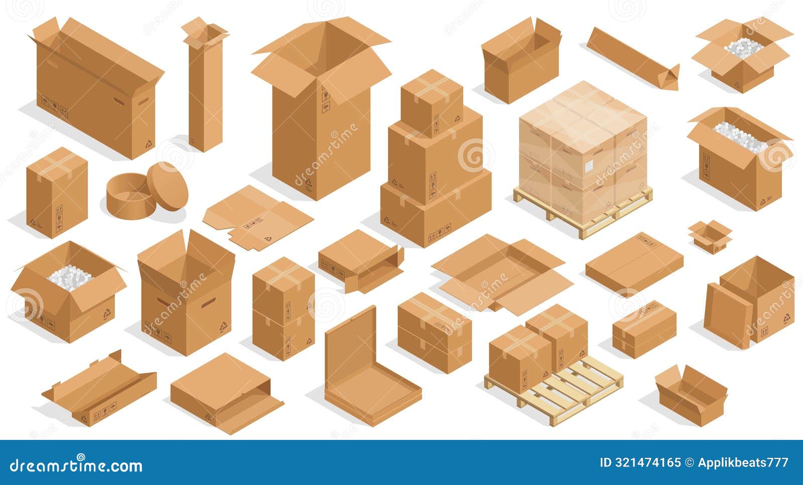 Isometric Open Boxes. Closed and Open Cardboard Carton Crates, Square ...