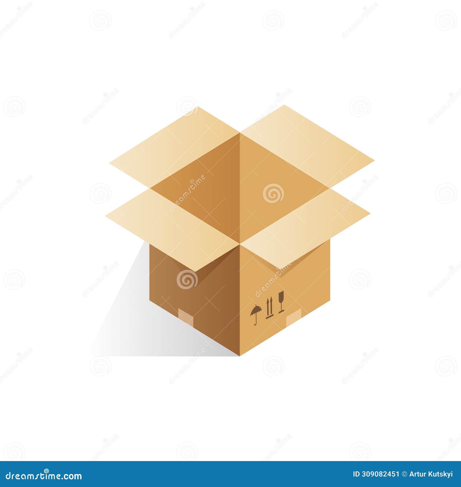 Isometric Open Empty Cardboard Box, Opening Simple Paper Parcel Stock ...