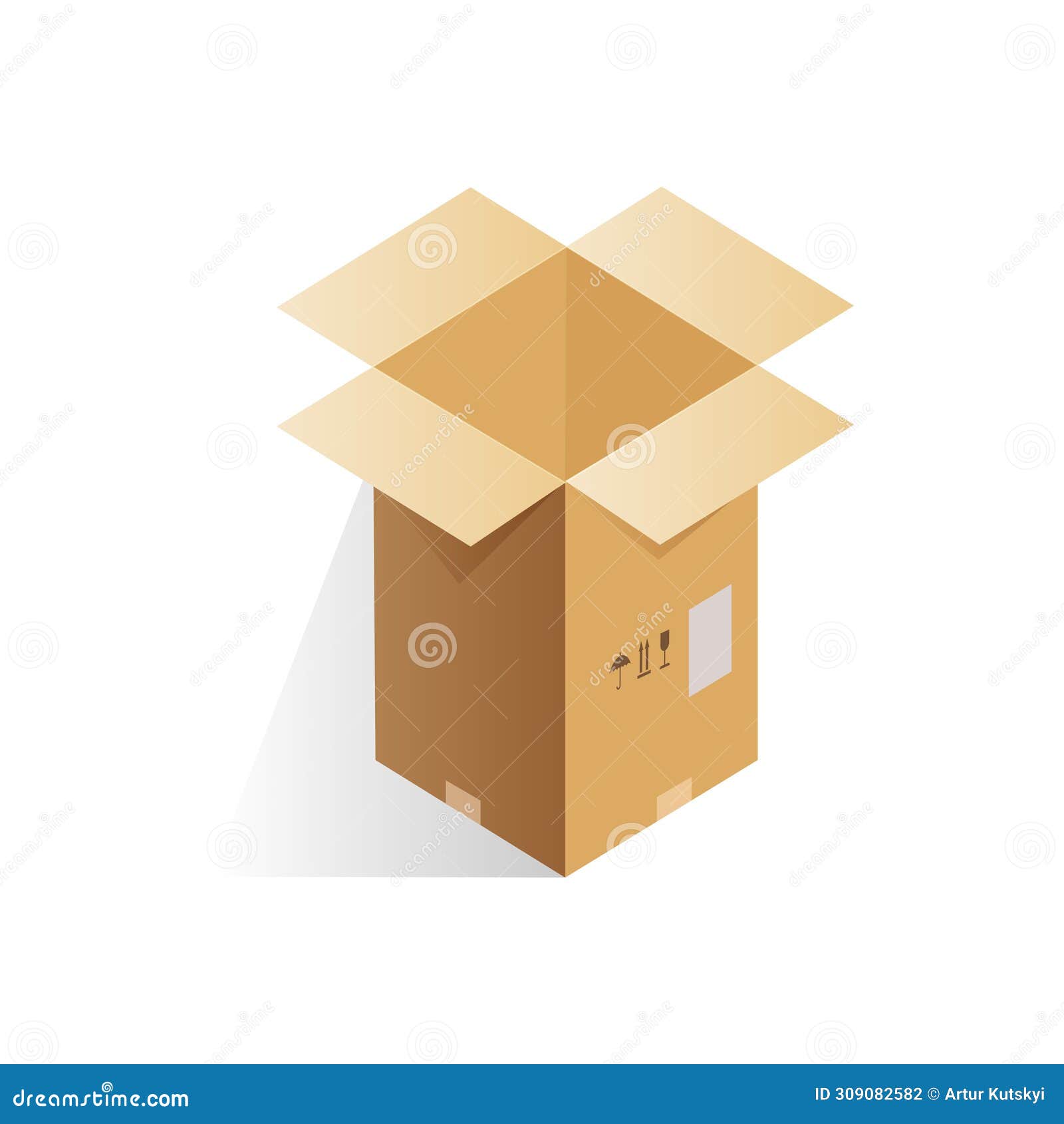 Isometric Open Empty Cardboard Box of Rectangular Shape with Label ...