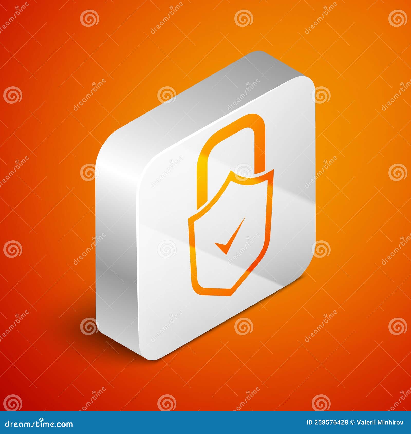 Isometric Open Padlock and Check Mark Icon Isolated on Orange ...