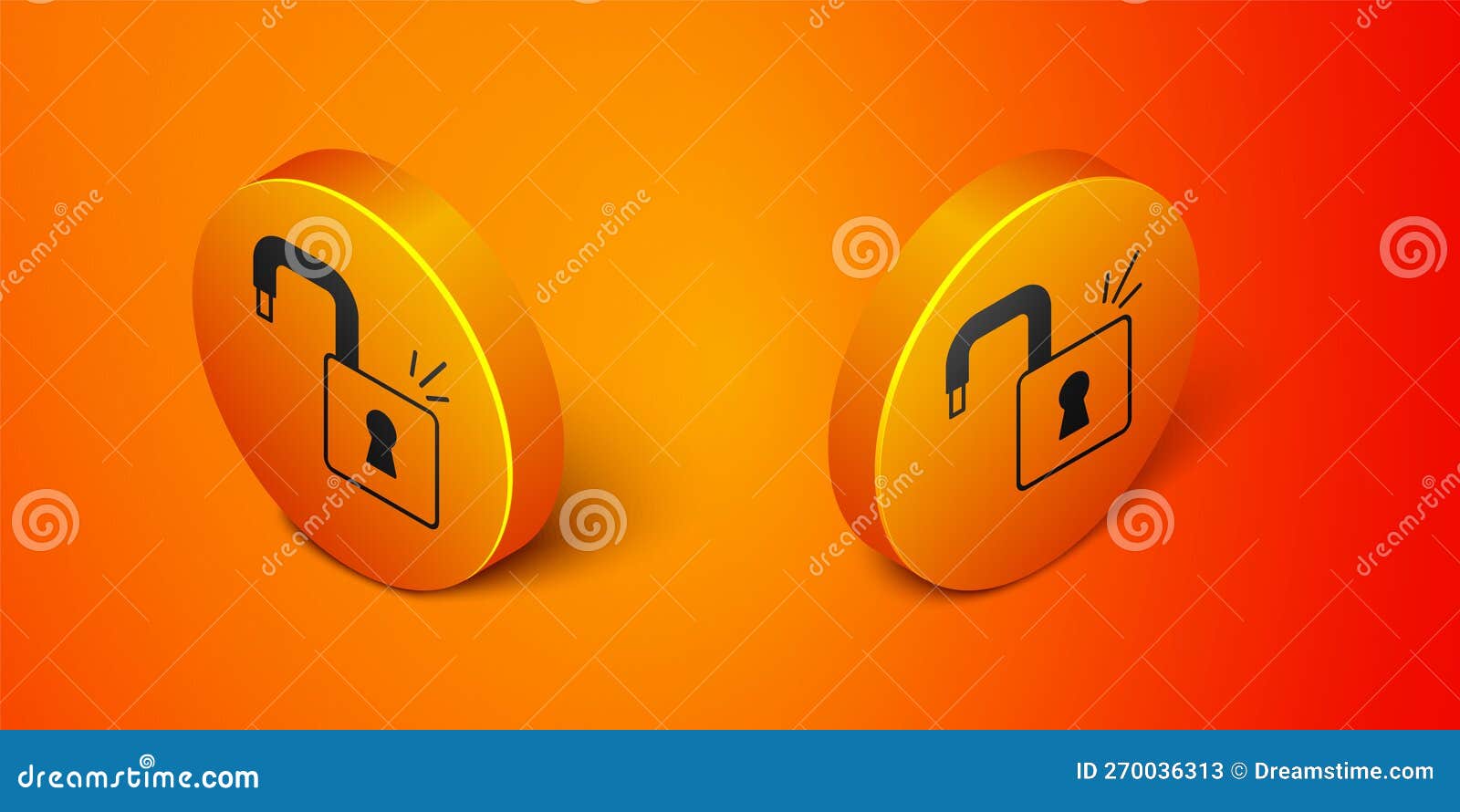 Isometric Open Padlock Icon Isolated on Orange Background. Opened Lock ...