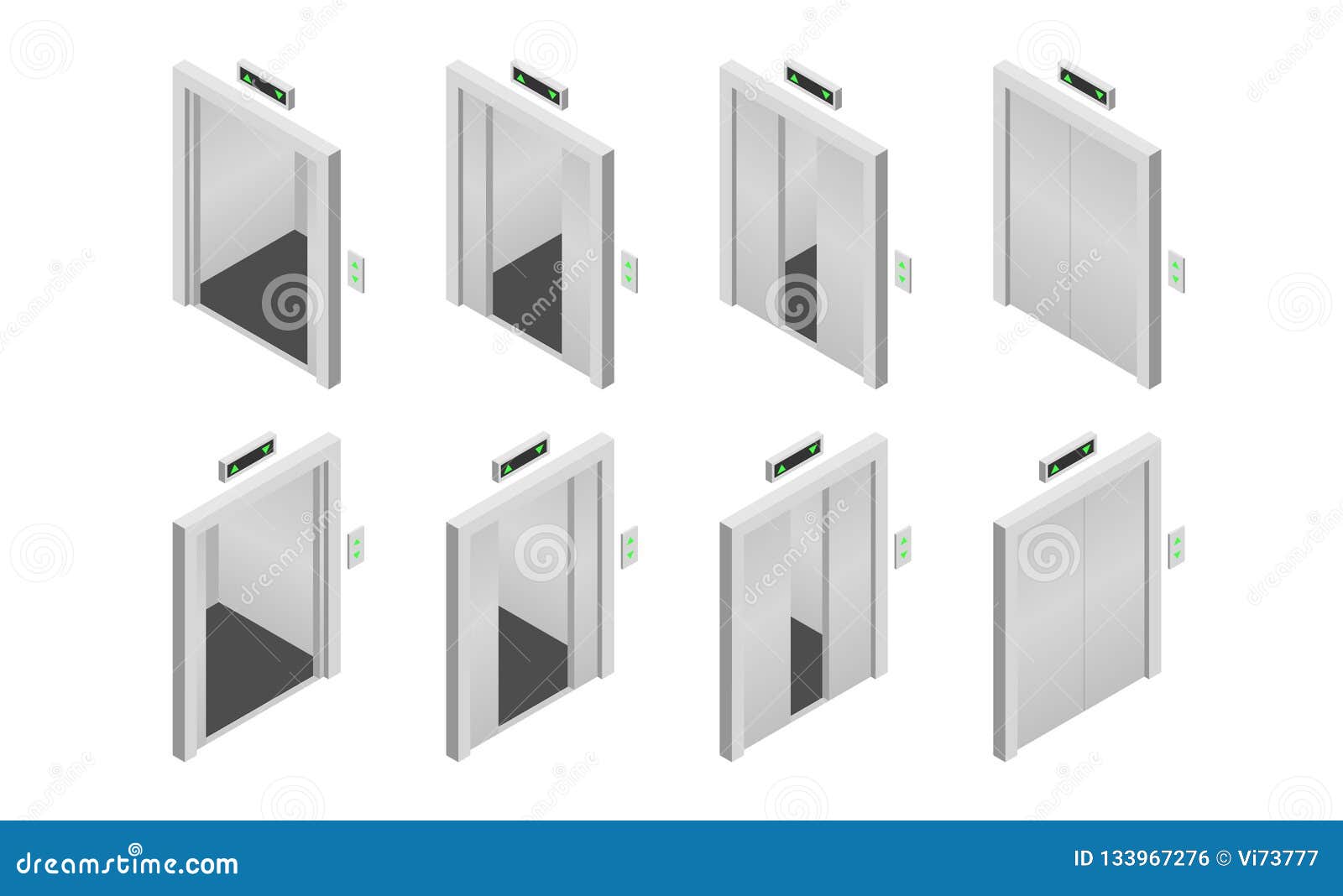 Isometric Opened and Closed Elevator Doors Set. Vector Illustration ...