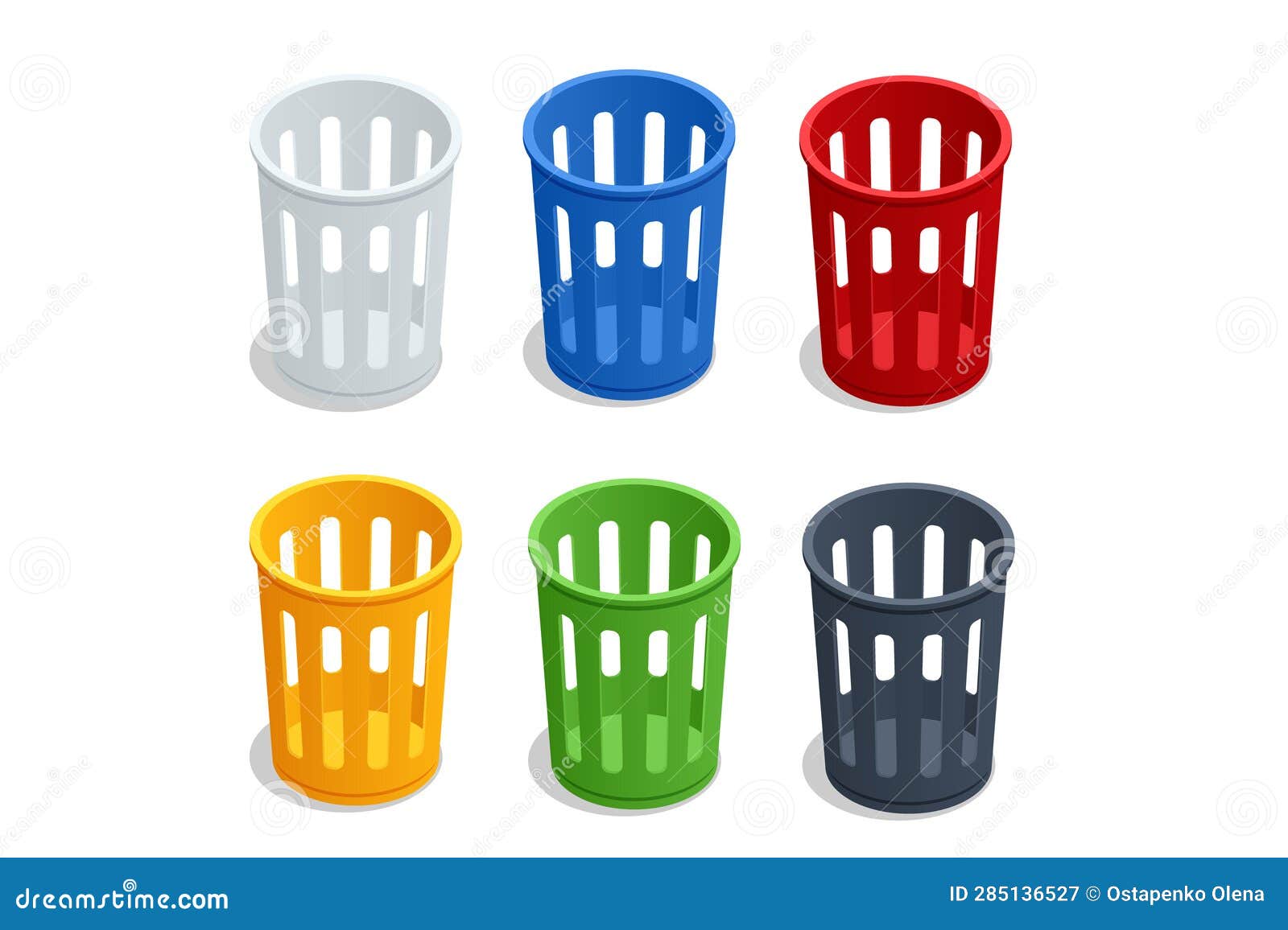 Isometric Opened and Empty Trash Bin Over a White Background. Empty ...