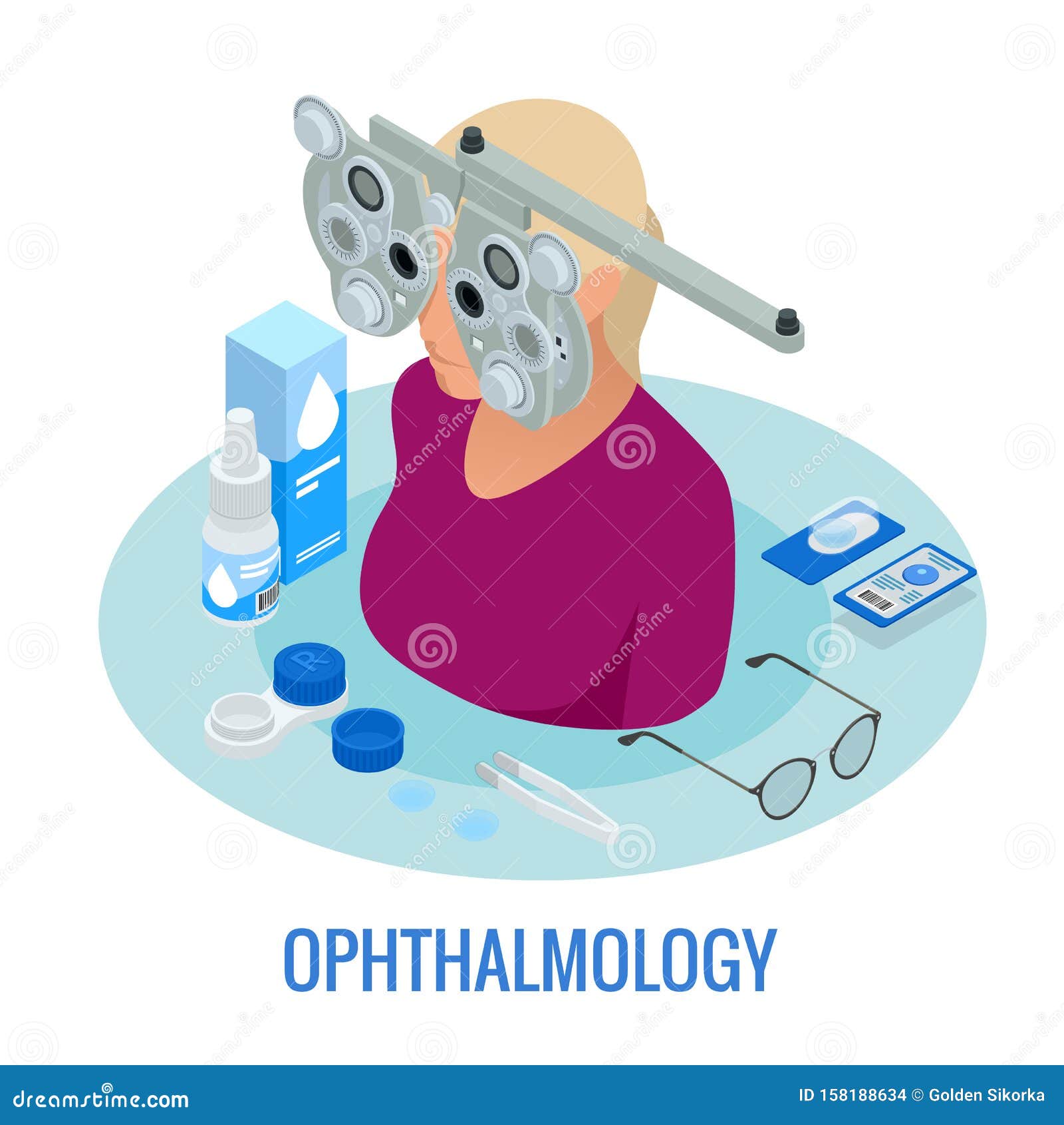 Isometric Optometrist Examining Woman with a Trial Frame in ... Isometric Optometrist Examining Woman with a Trial Frame in ...