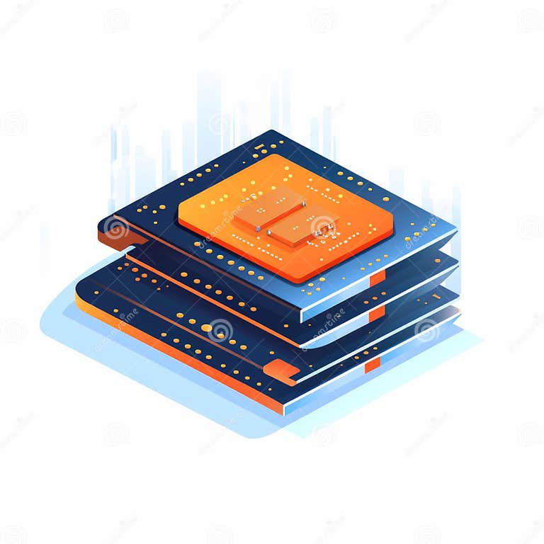 Isometric Orange and Blue Logic Chip Stacks: Smooth and Polished Vector ...