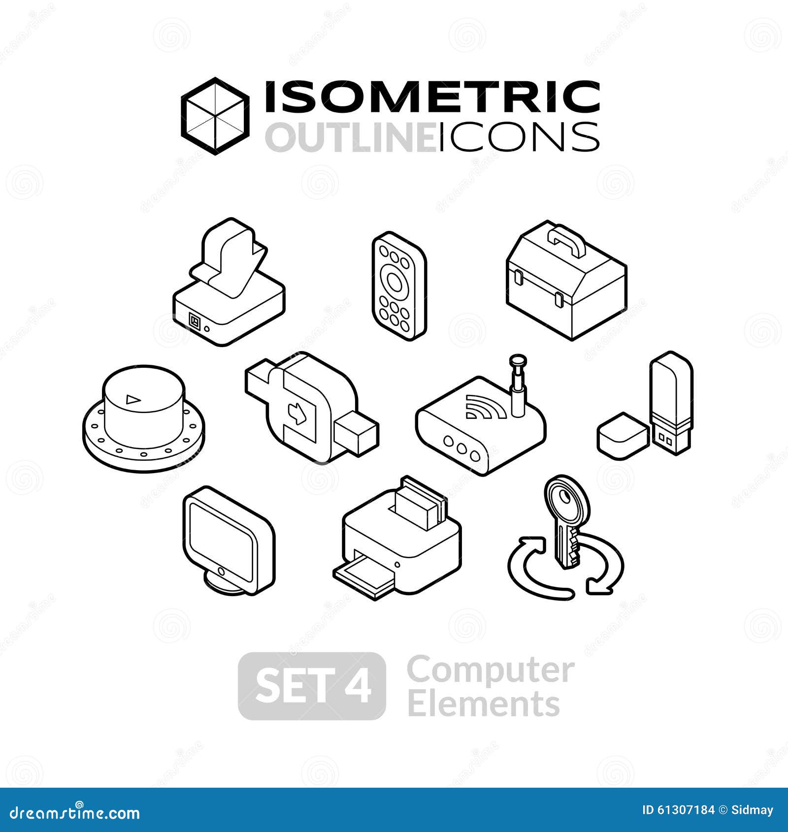 Isometric Outline Icons Set 4 Stock Vector - Illustration of ...