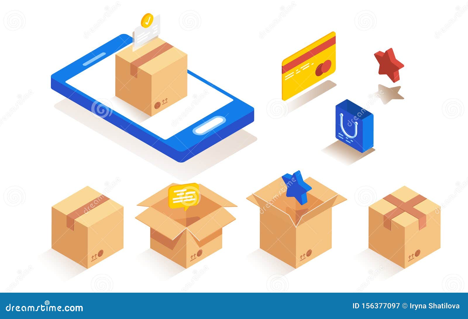 Isometric Packaging Paper Boxes Set for Delivery and Packaging of Goods ...