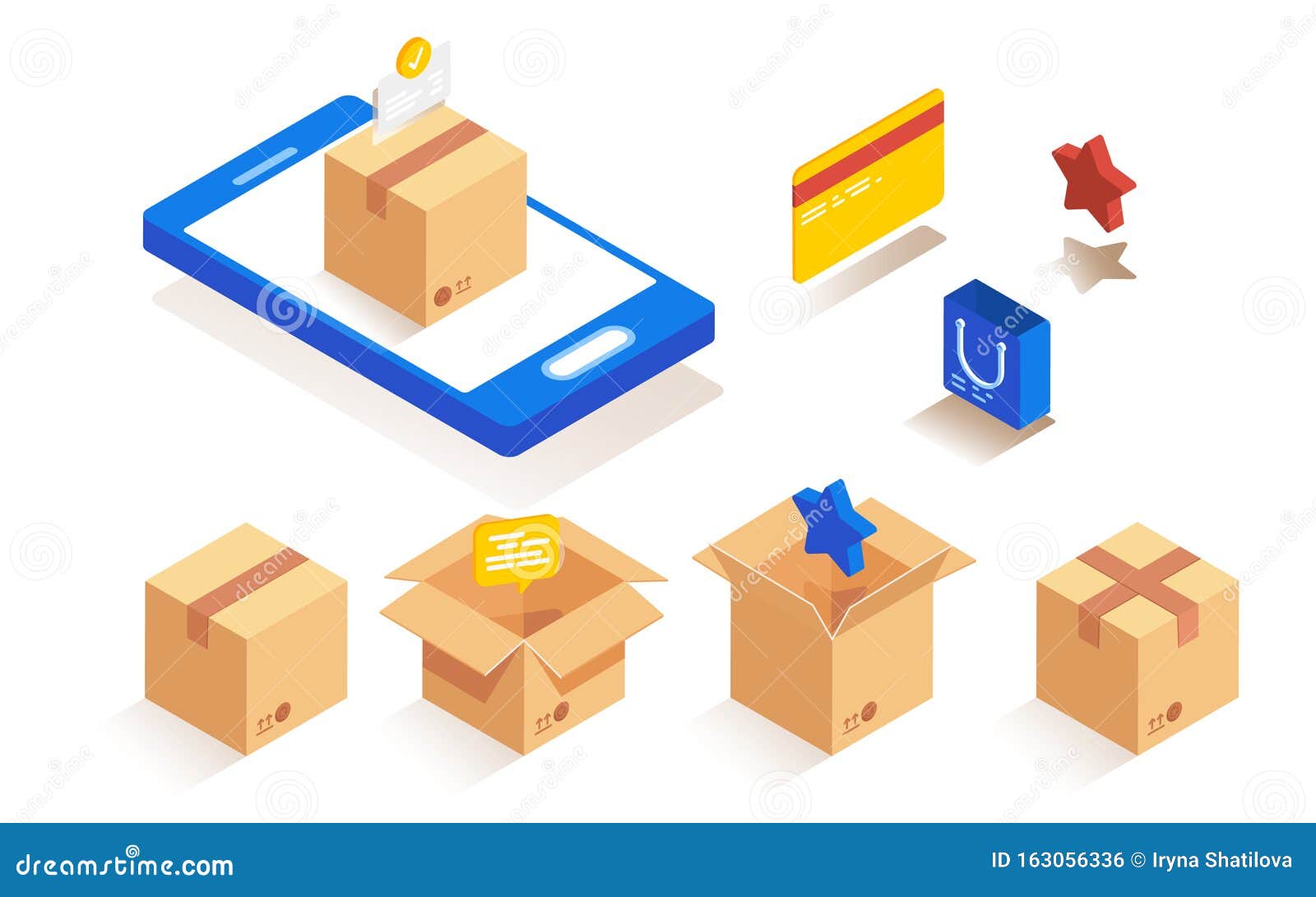 Isometric Packaging Paper Boxes Set for Delivery and Packaging of Goods ...