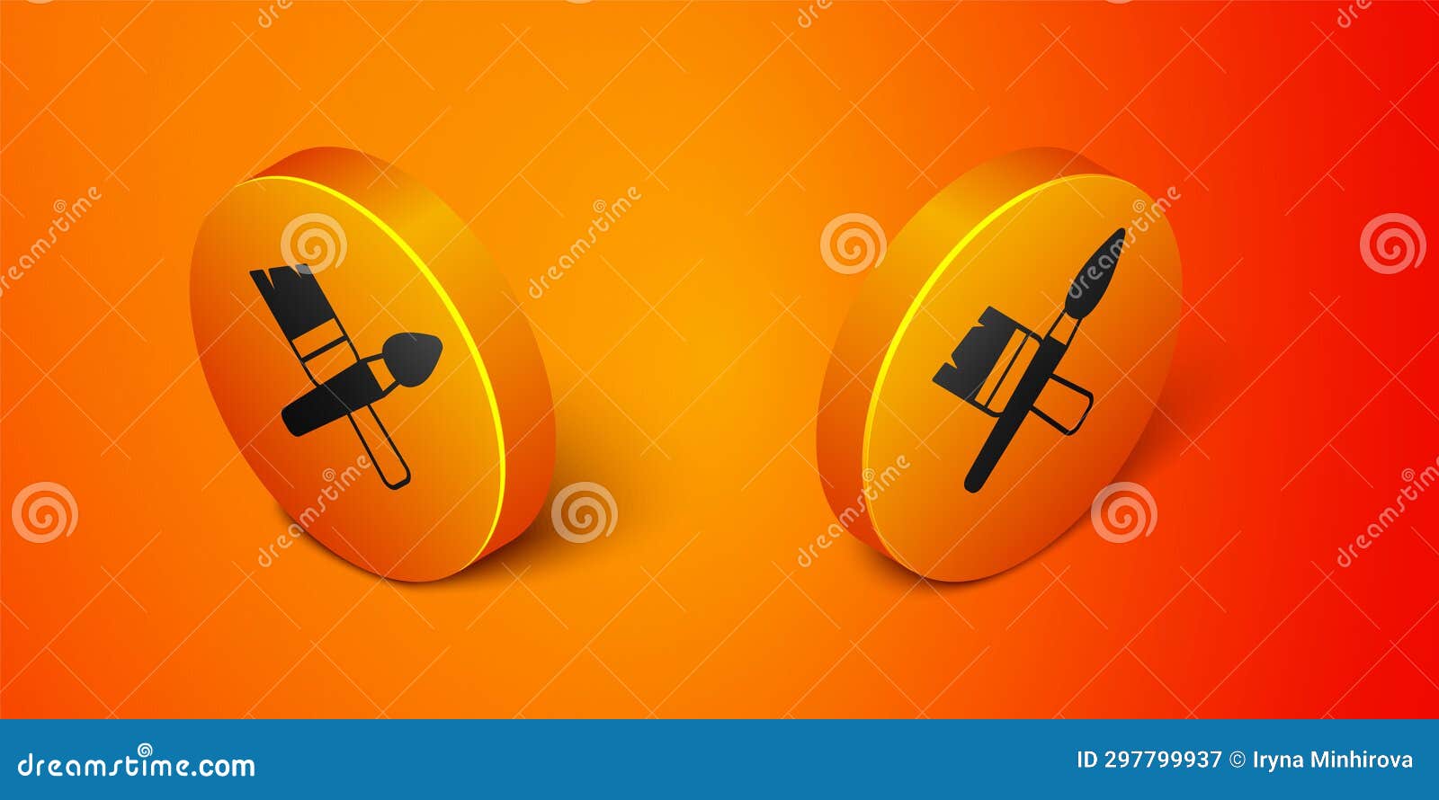 Isometric Paint Brush Icon Isolated on Orange Background. Orange Circle ...