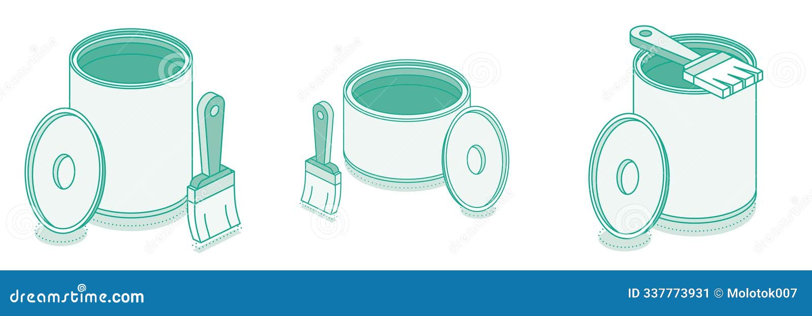 Isometric Paint Brush With Open Can And Cap. Outline Object Isolated On ...