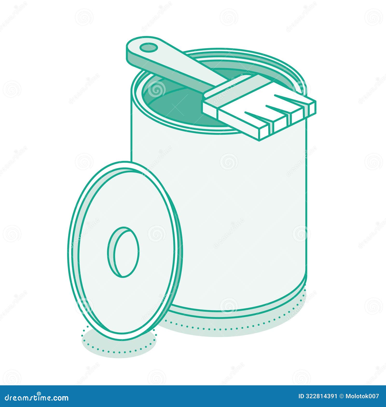Isometric Paint Brush With Open Can And Cap. Outline Object Isolated On ... Isometric Paint Brush With Open Can And Cap. Outline Object Isolated On ...