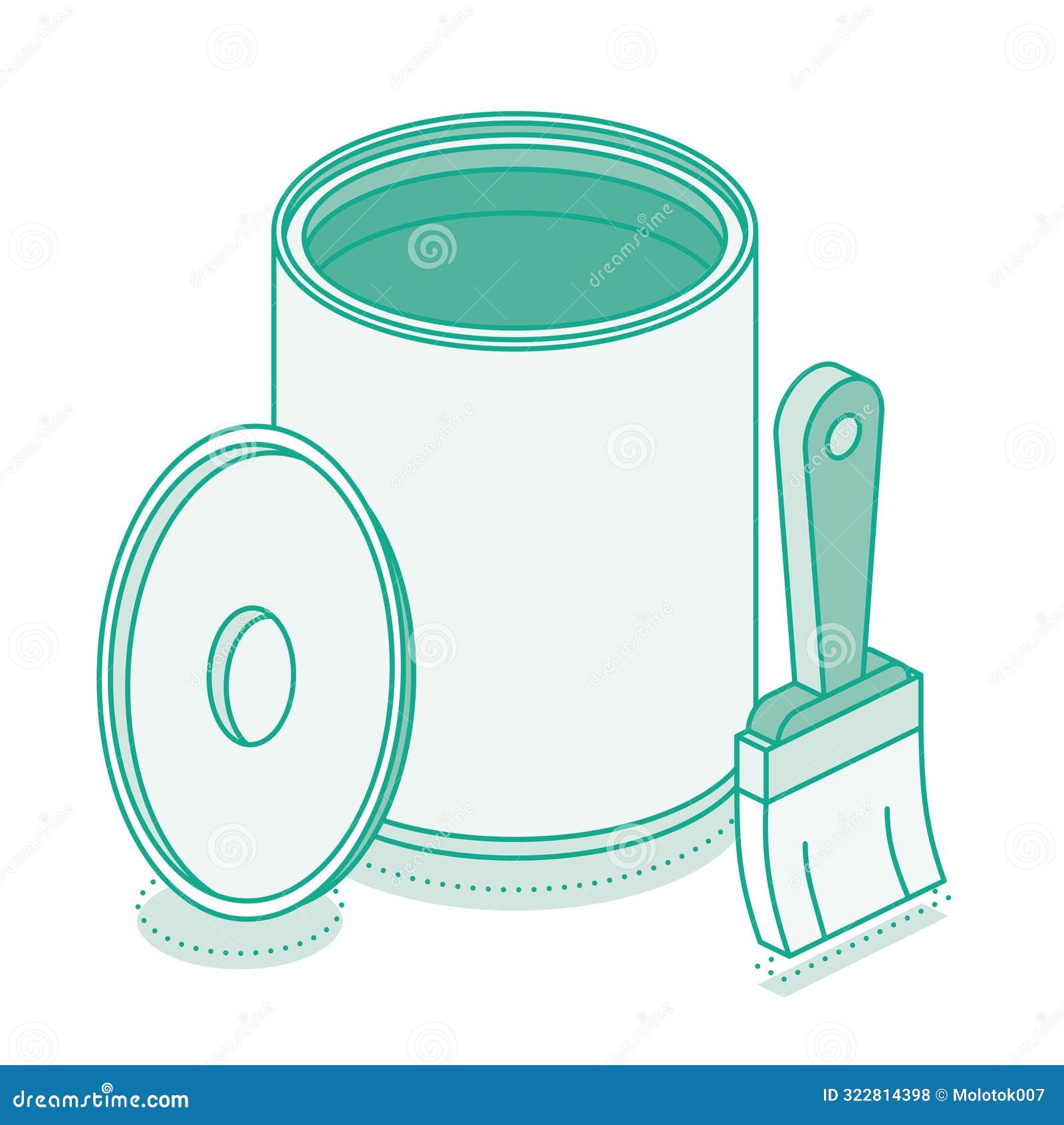 Isometric Paint Brush With Open Can And Cap. Outline Object Isolated On ... Isometric Paint Brush With Open Can And Cap. Outline Object Isolated On ...
