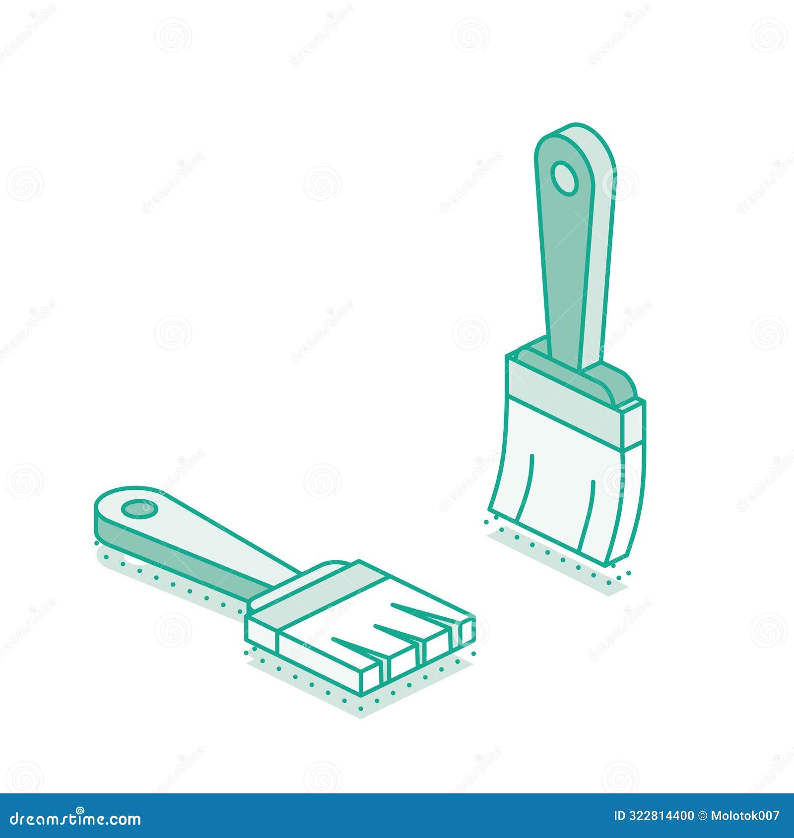 Isometric Paint Brush With Open Can And Cap. Outline Object Isolated On ... Isometric Paint Brush With Open Can And Cap. Outline Object Isolated On ...