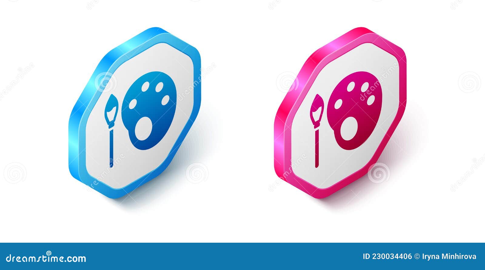 Isometric Paint Brush with Palette Icon Isolated on White Background ...