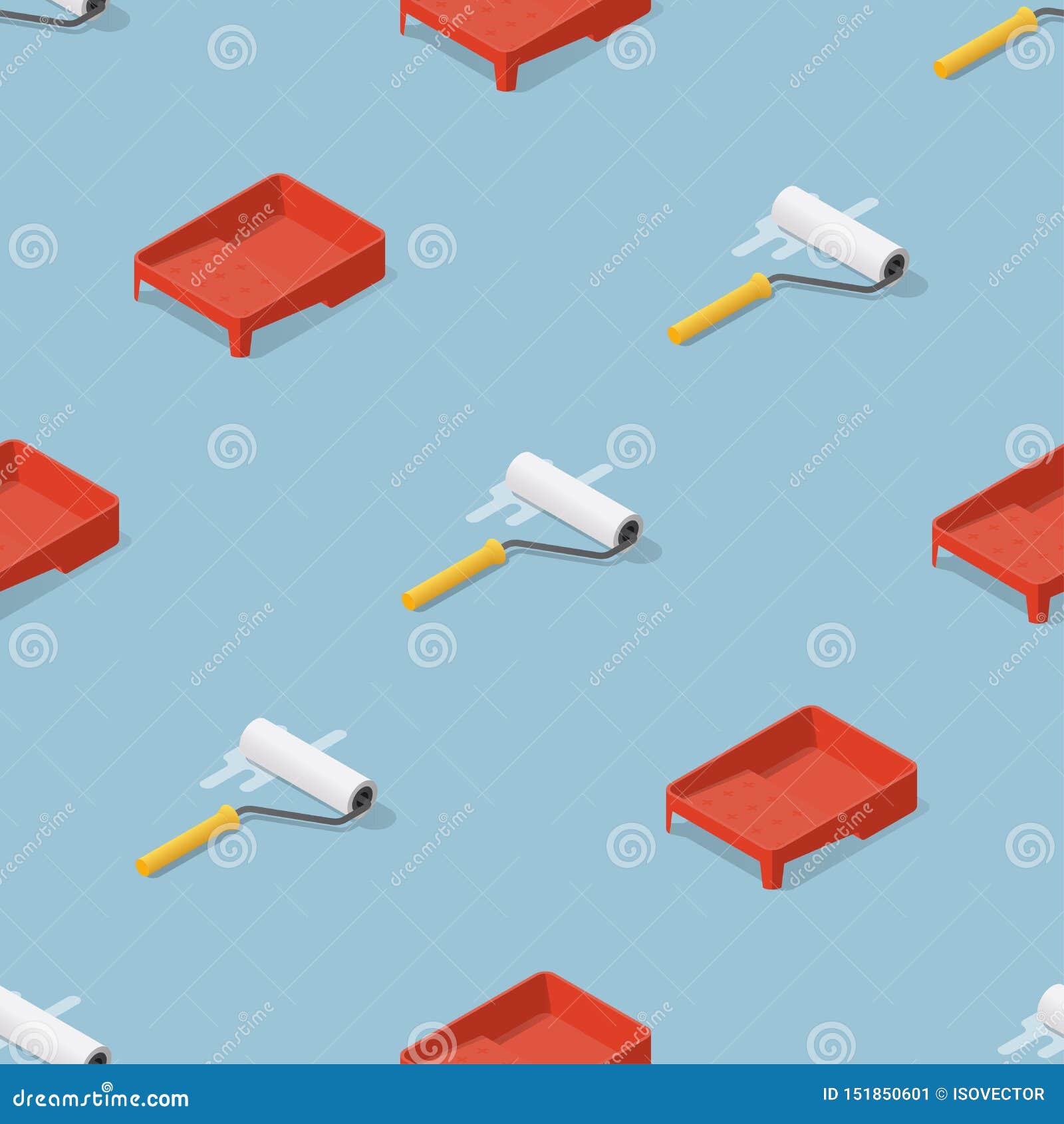 Isometric Paintroller Painting White Wall With Roller Red Paint. Flat ...