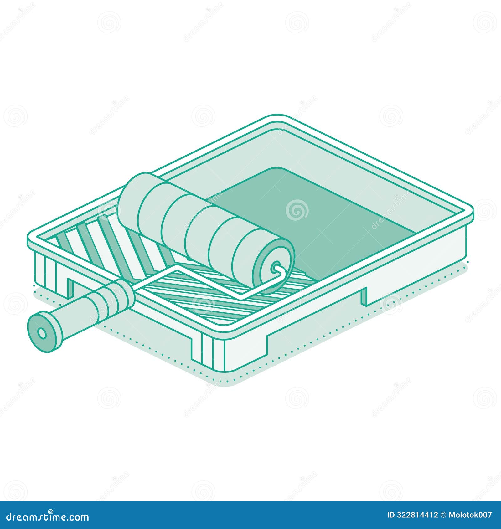 Isometric Paint Roller on Tray. Outline Object Isolated on White ...