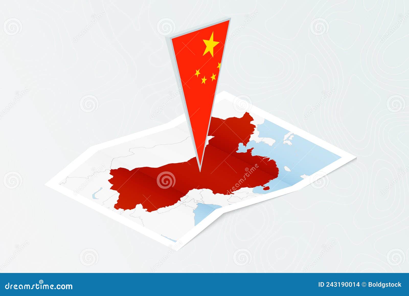 Isometric Paper Map of China with Triangular Flag of China in Isometric ...