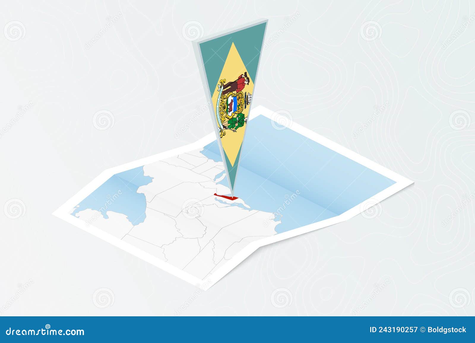 Isometric Delaware State Map On Blue And Glowing Background. 3D ...