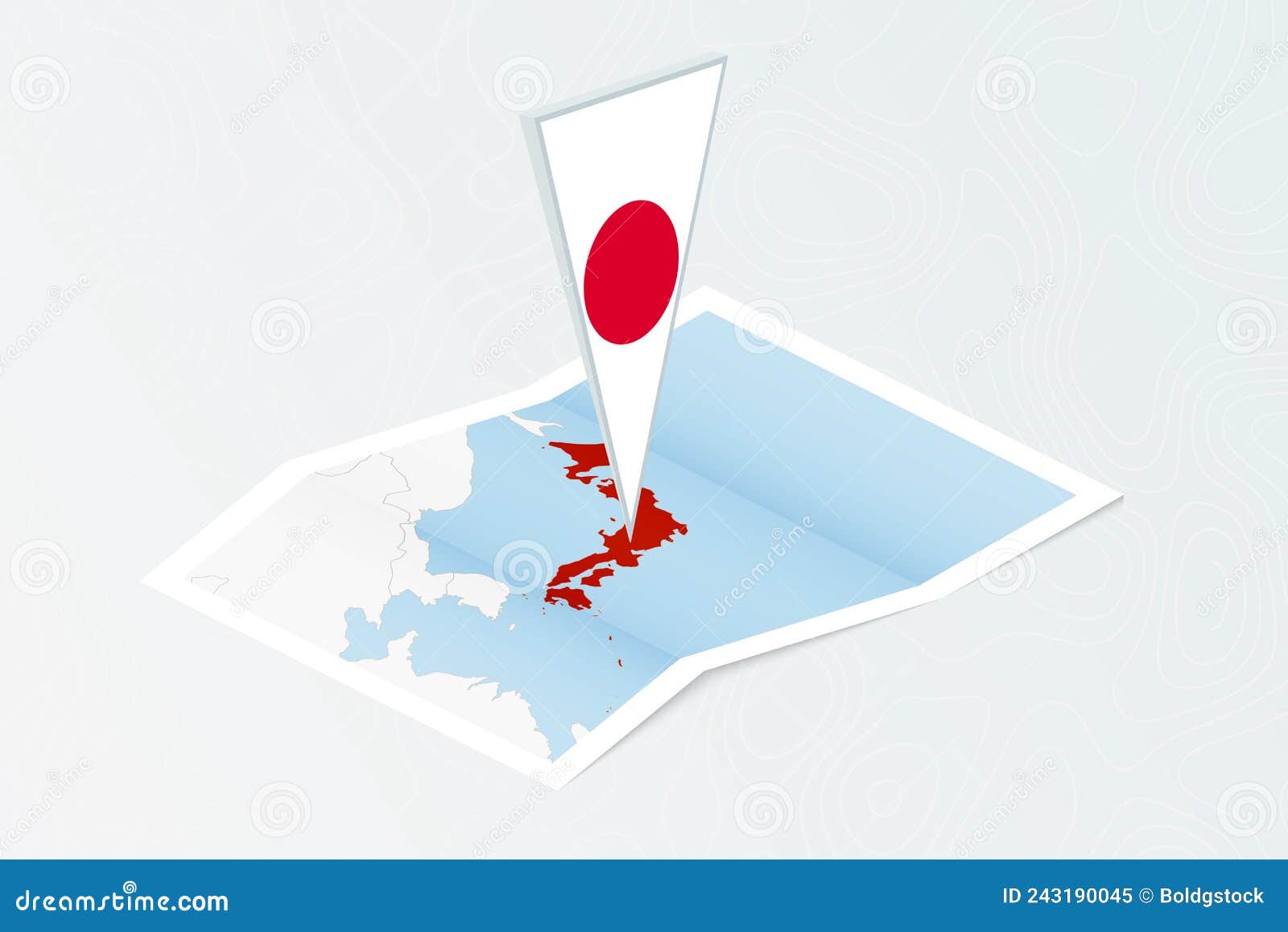 Isometric Paper Map of Japan with Triangular Flag of Japan in Isometric ...