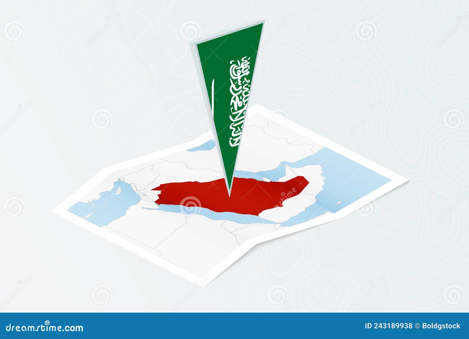 Isometric Paper Map of Saudi Arabia with Triangular Flag of Saudi ...