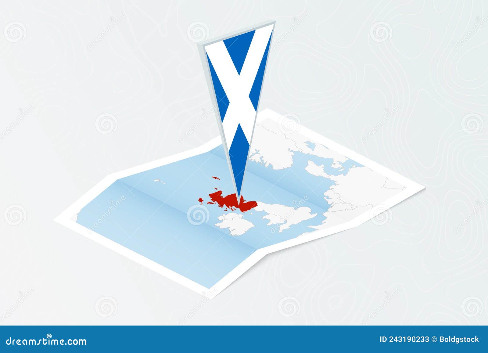 Isometric Paper Map Of Scotland With Triangular Flag Of Scotland In ...