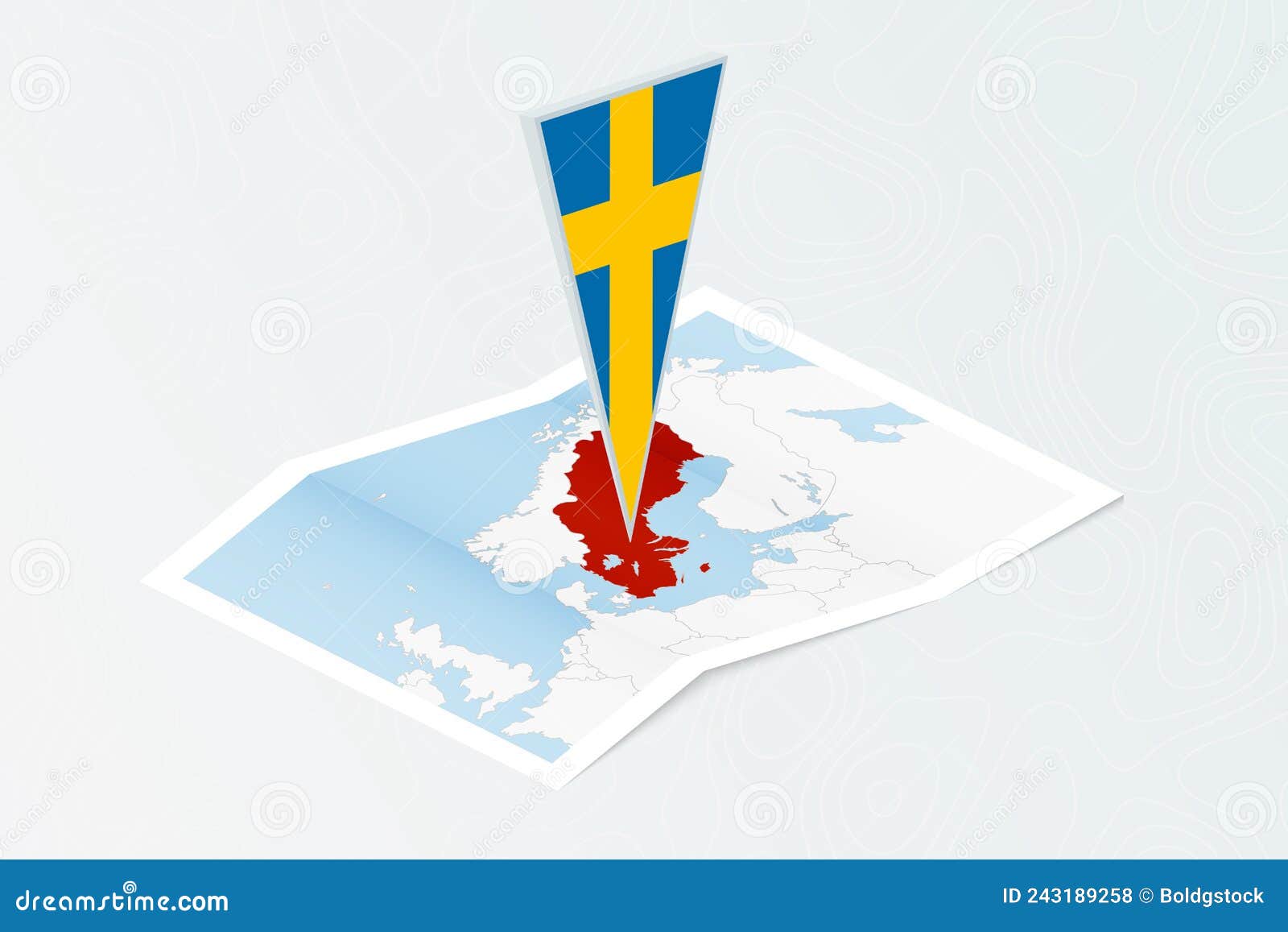 Isometric Paper Map of Sweden with Triangular Flag of Sweden in ...