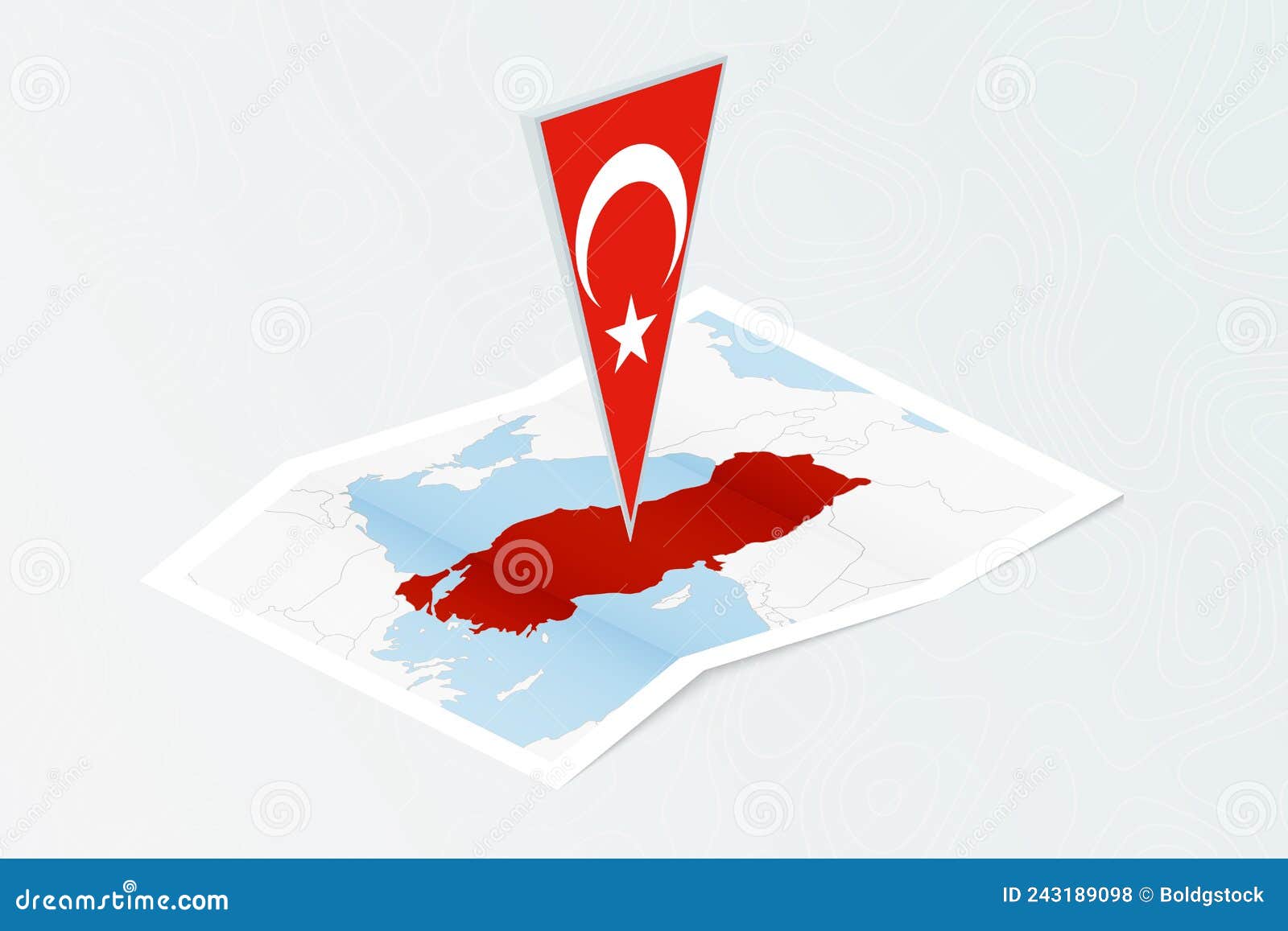 Isometric Paper Map of Turkey with Triangular Flag of Turkey in ...