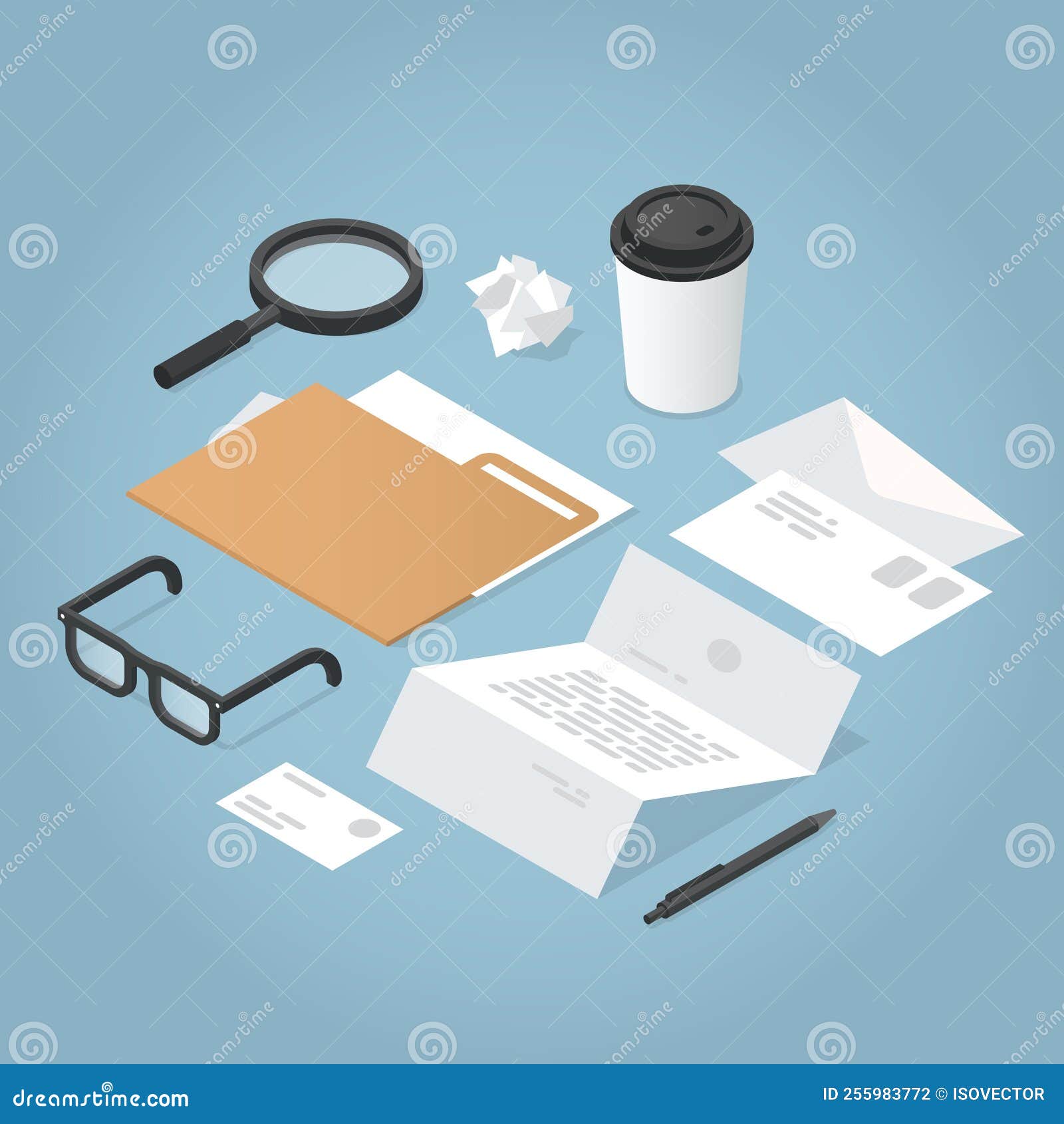 Isometric Paper Work Concept Illustration Stock Vector - Illustration ...