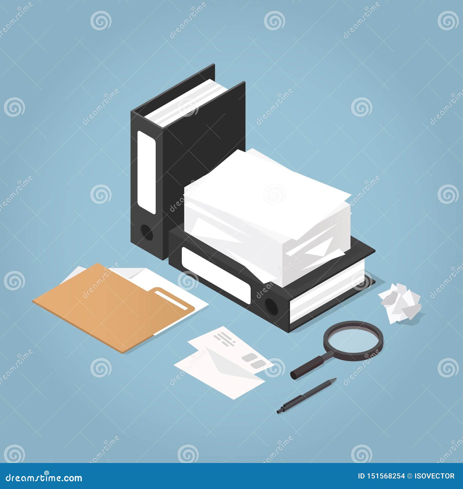 Isometric Paper Work Concept Illustration Stock Vector - Illustration ...