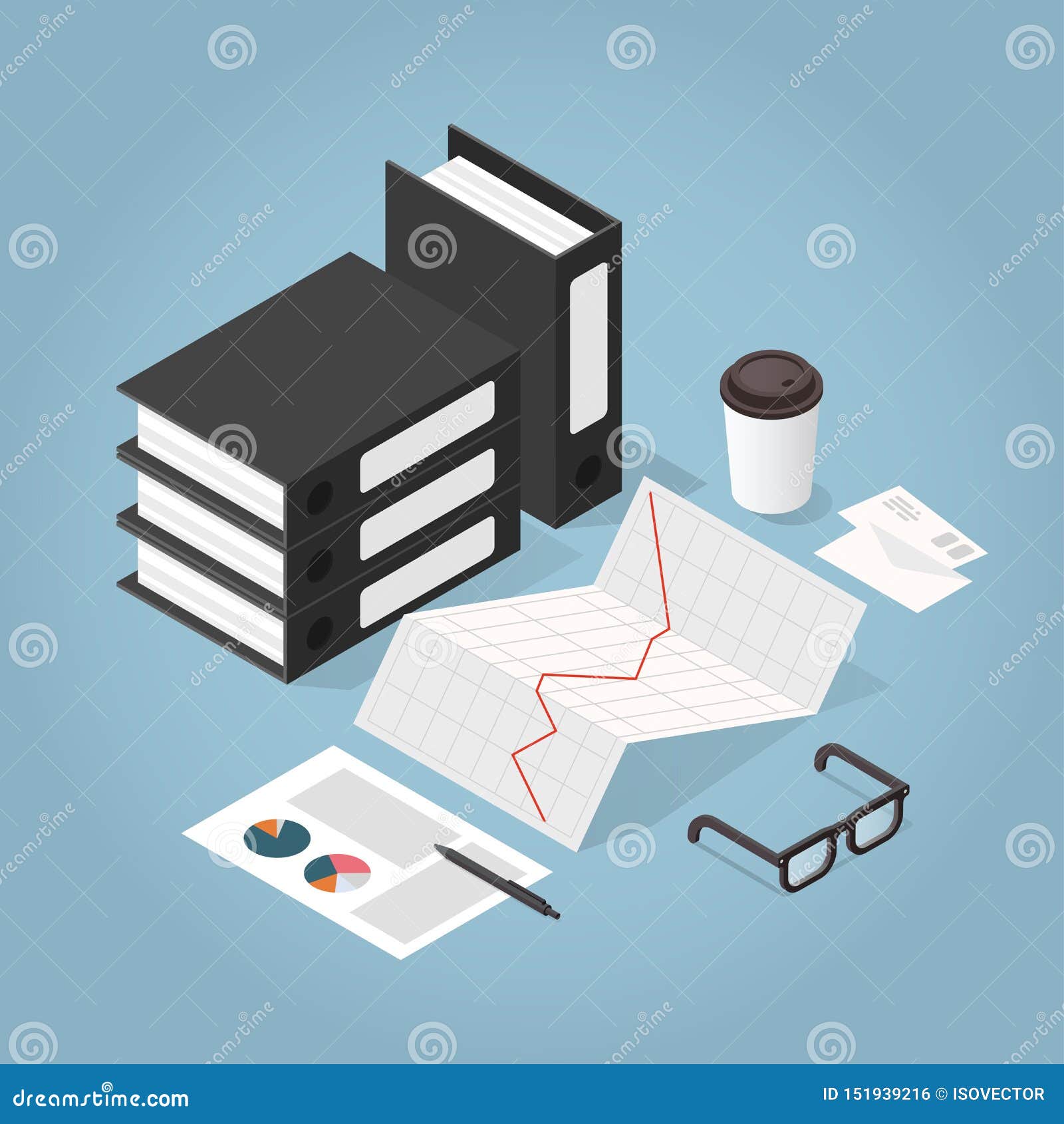Isometric Paper Work Concept Illustration Stock Vector - Illustration ...