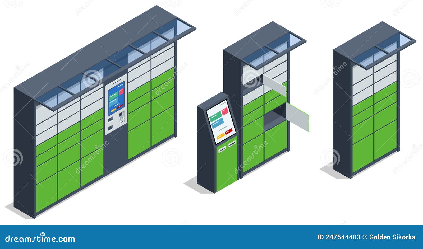 Isometric Parcel Locker. Postman and Locker with Digital Panel for ...