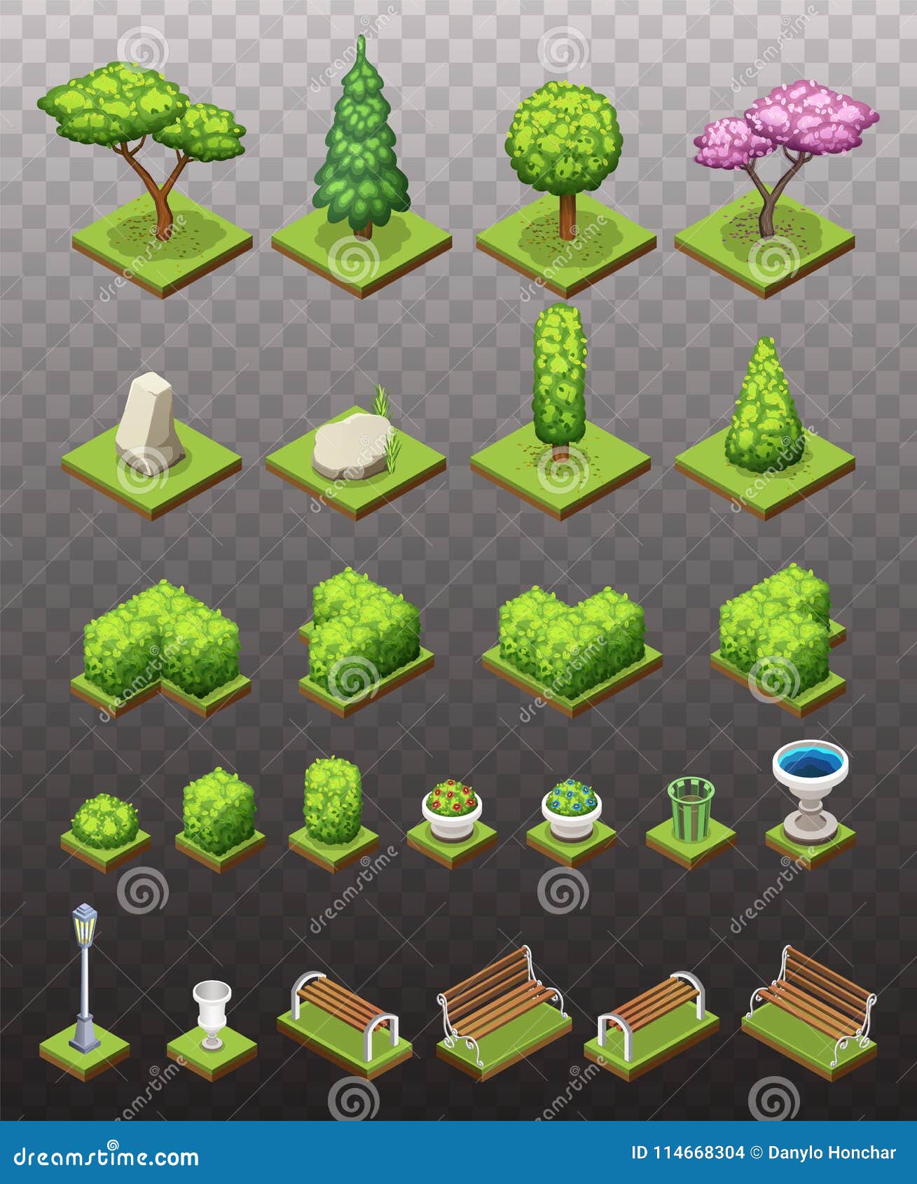 Isometric Park Benches Object Or Icon - Element For Web, Tileset Map ...