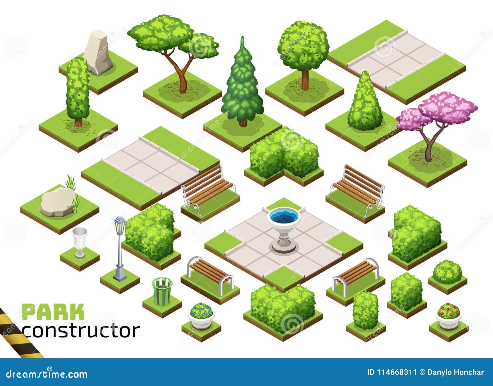 Isometric Park Vector Illustration. Cartoon 3d City Nature Map ...