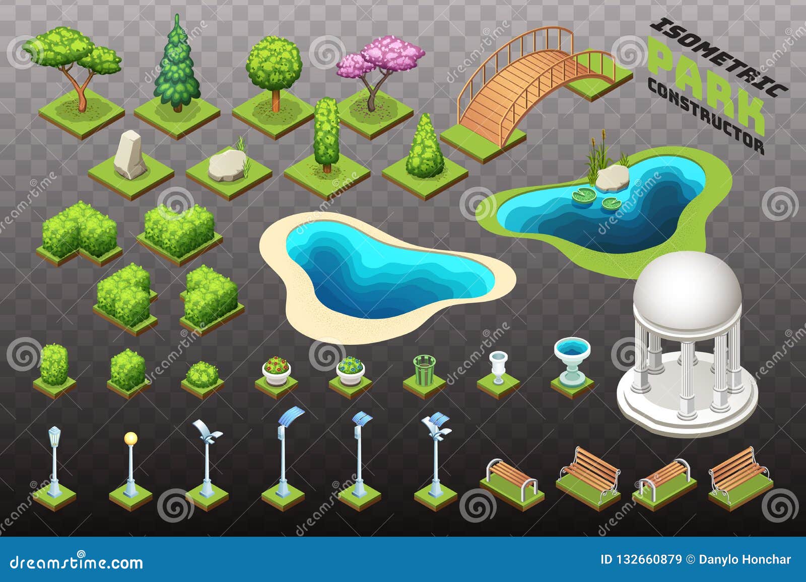 Isometric Park Constructor Set. Isolated Vector Illustrations. Stock ...