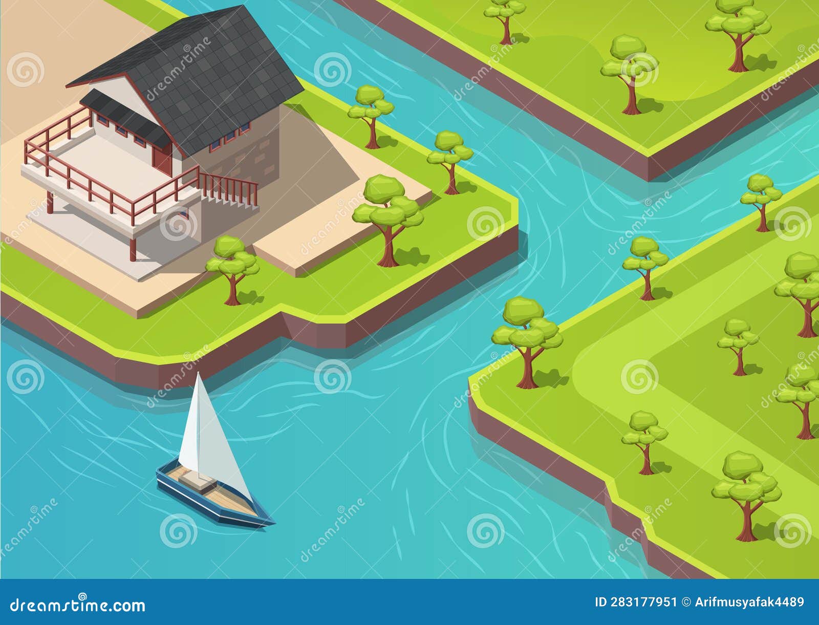 Isometric Park or Forest with River Stock Vector - Illustration of ...
