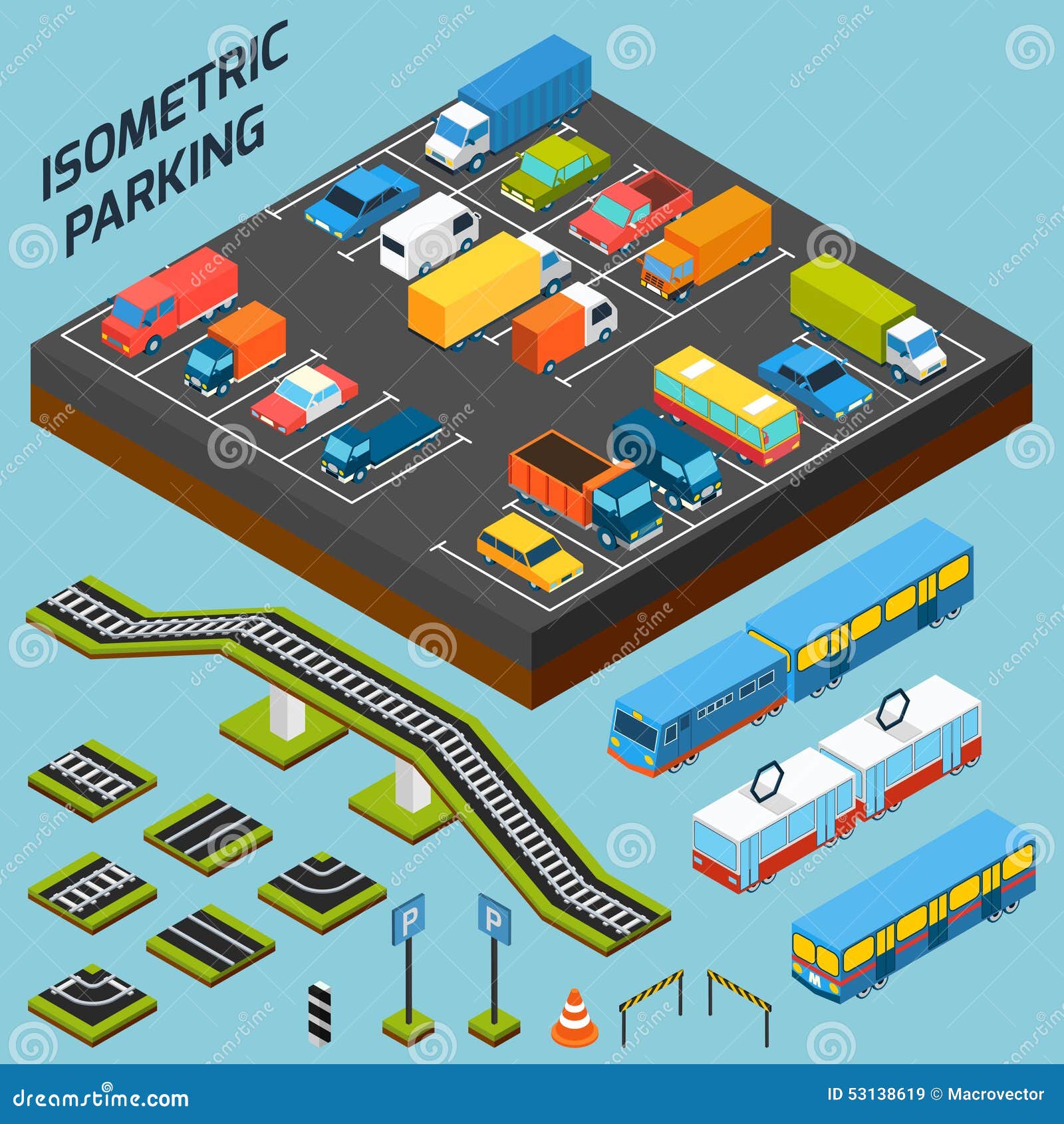 Isometric Parking Elements stock vector. Illustration of jeep - 53138619