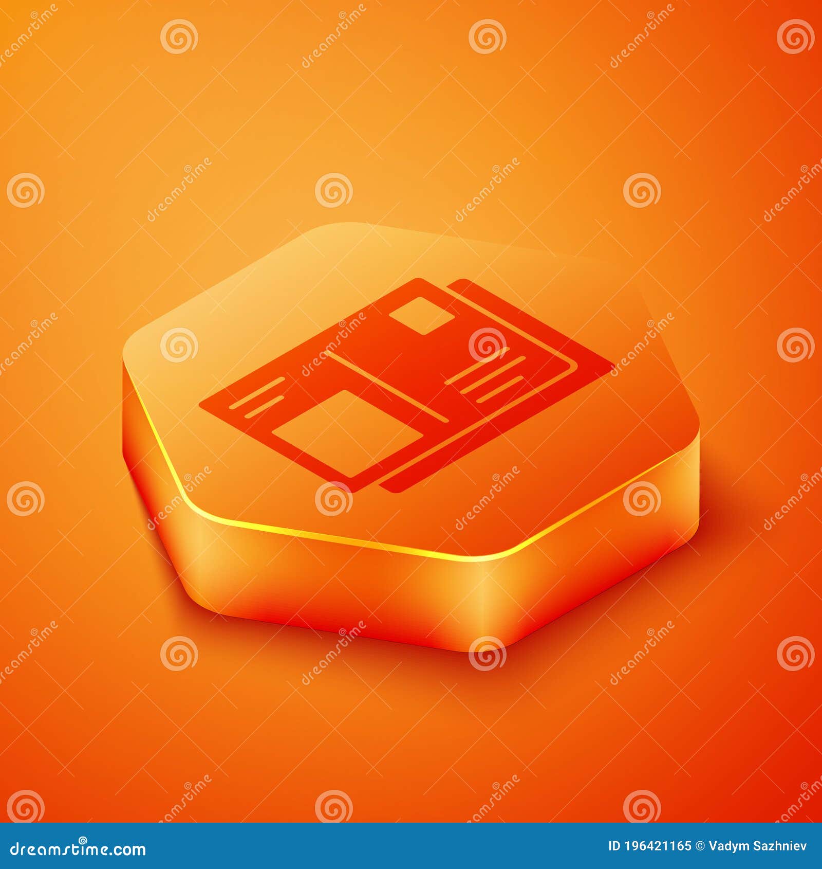 Isometric Passport with Visa Stamp Icon Isolated on Orange Background ...