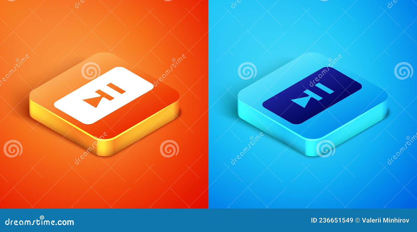 Isometric Pause Button Icon Isolated on Orange and Blue Background ...