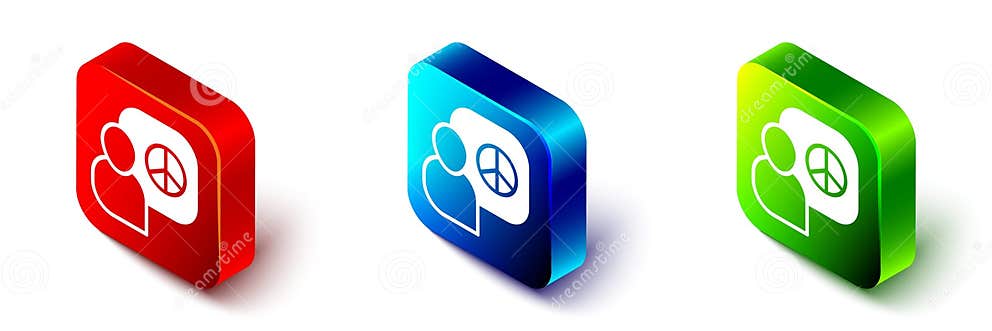 Isometric Peace Talks Icon Isolated on White Background. Red, Blue and ...